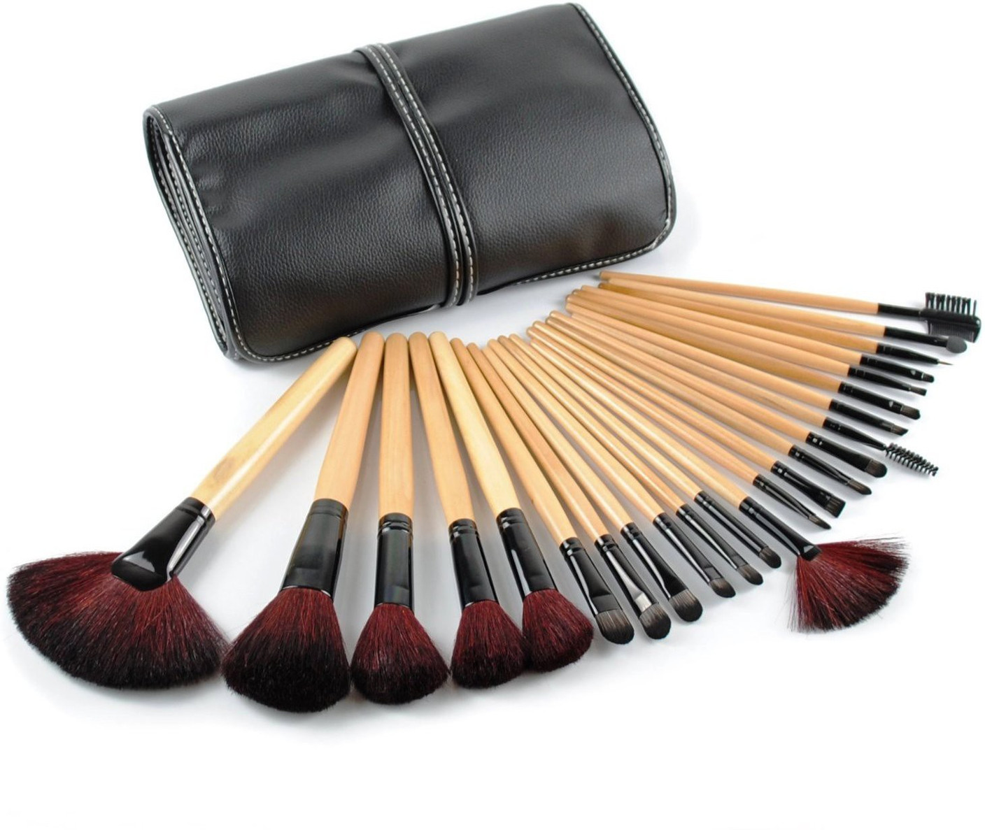Wow Cosmetics 24 Pcs Makeup Brushes Kit With Black Leather Bag Case
