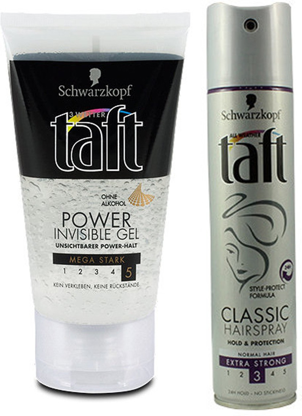 Schwarzkopf Taft Classic Hairspray & Taft Power Invisible Hair Gel ...