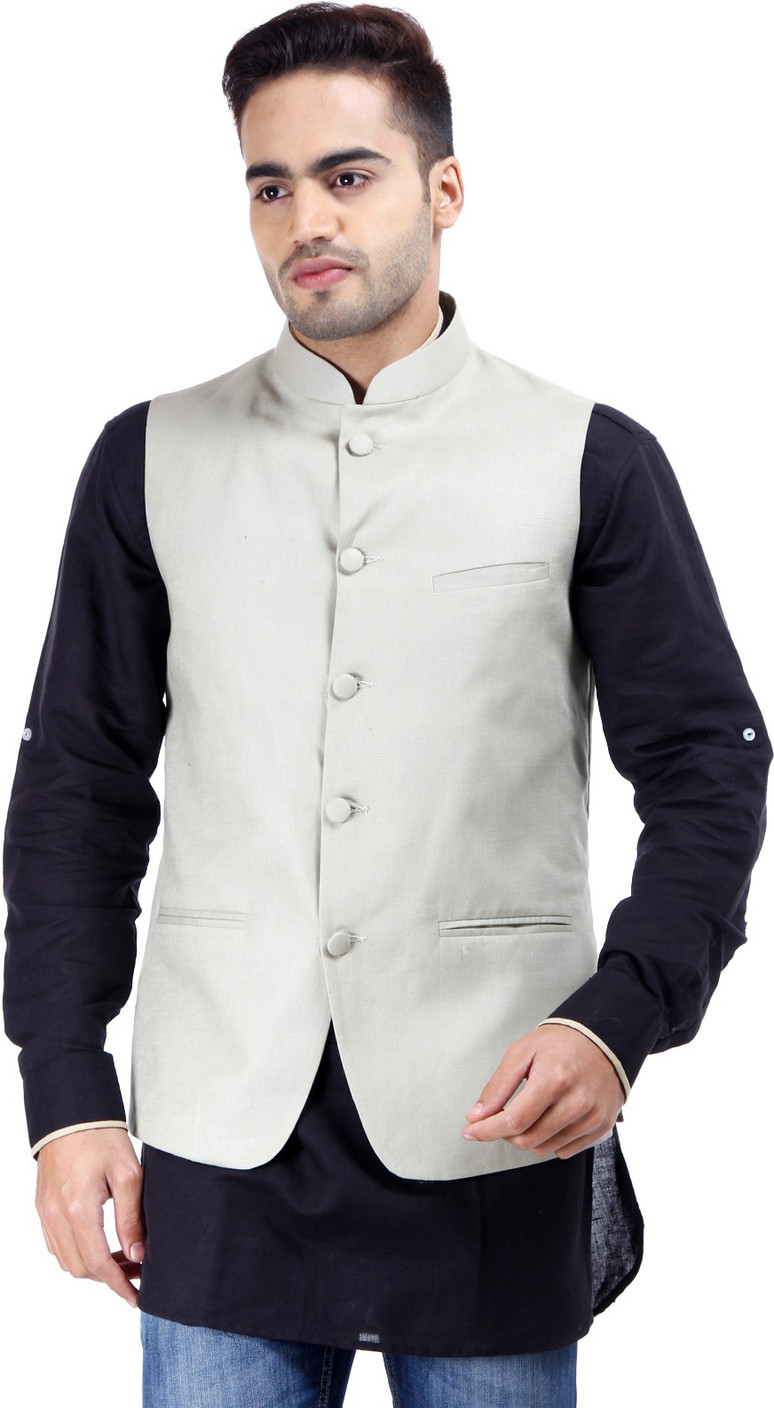 Bureaucrat Sleeveless Solid Men's Lenin Linen Jacket - Buy Grey ...