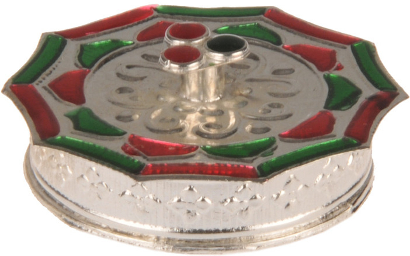 Abhushan Kumkum Box With Red And Green Colors Silver Plated Pooja ...
