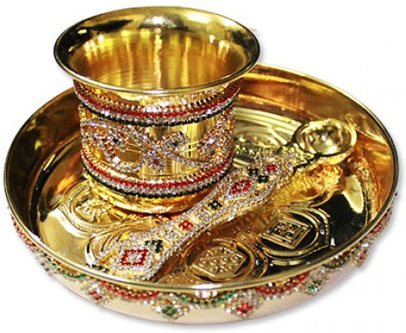 Vedic Vaani Plate with Panchapatra and Pali Brass Pooja & Thali Set ...
