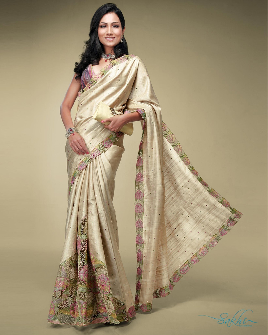 Buy Sakhi Fashions Solid Silk Pink, Green, Beige Sarees Online @ Best ...