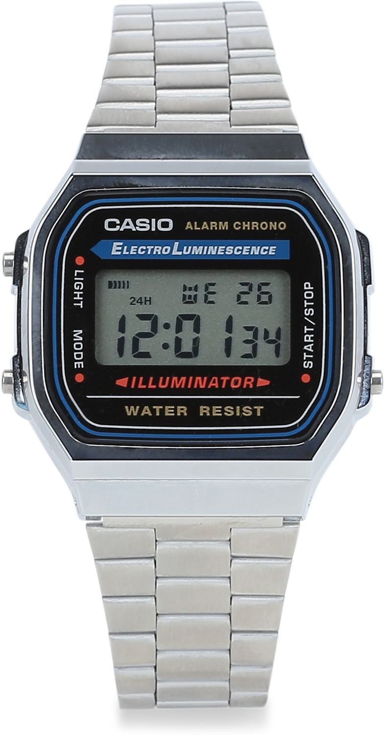CASIO Vintage A168WA-1WDF Black Dial Silver Stainless Steel Band ...