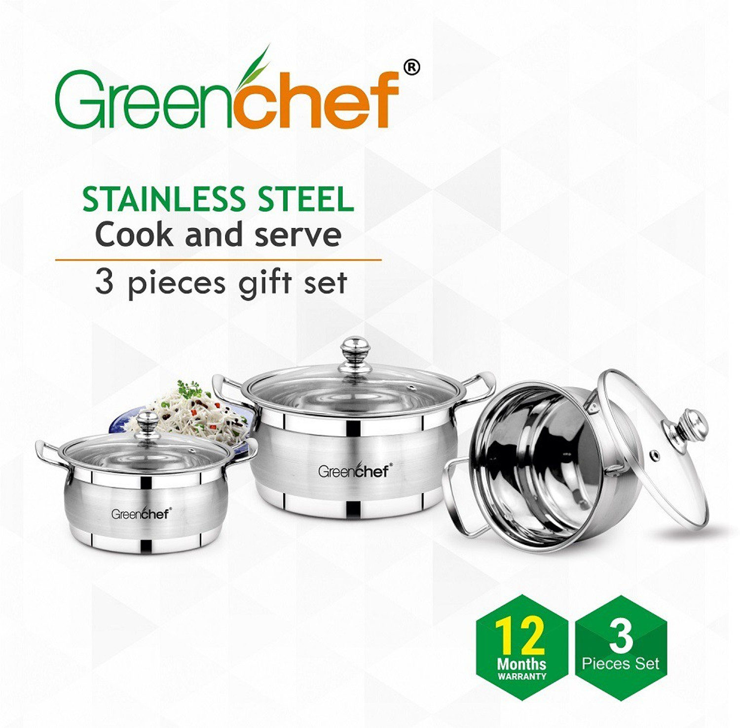 Greenchef Cook and serve 3 in 1 Induction Bottom Cookware Set ...