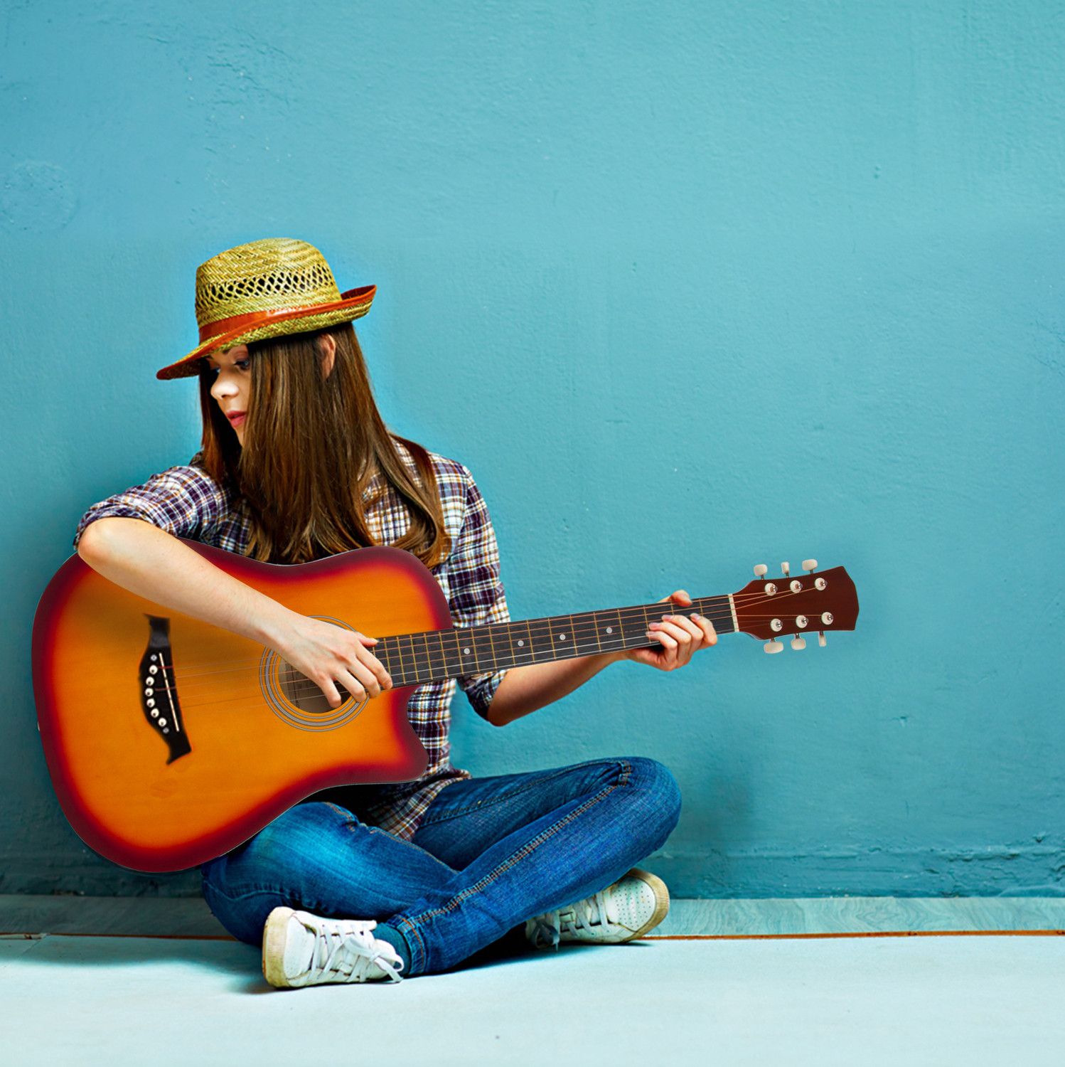 BLUEBERRY B-D38-Sunbrust, 38Inch Inbuilt TrussRod Acoustic Guitar ...