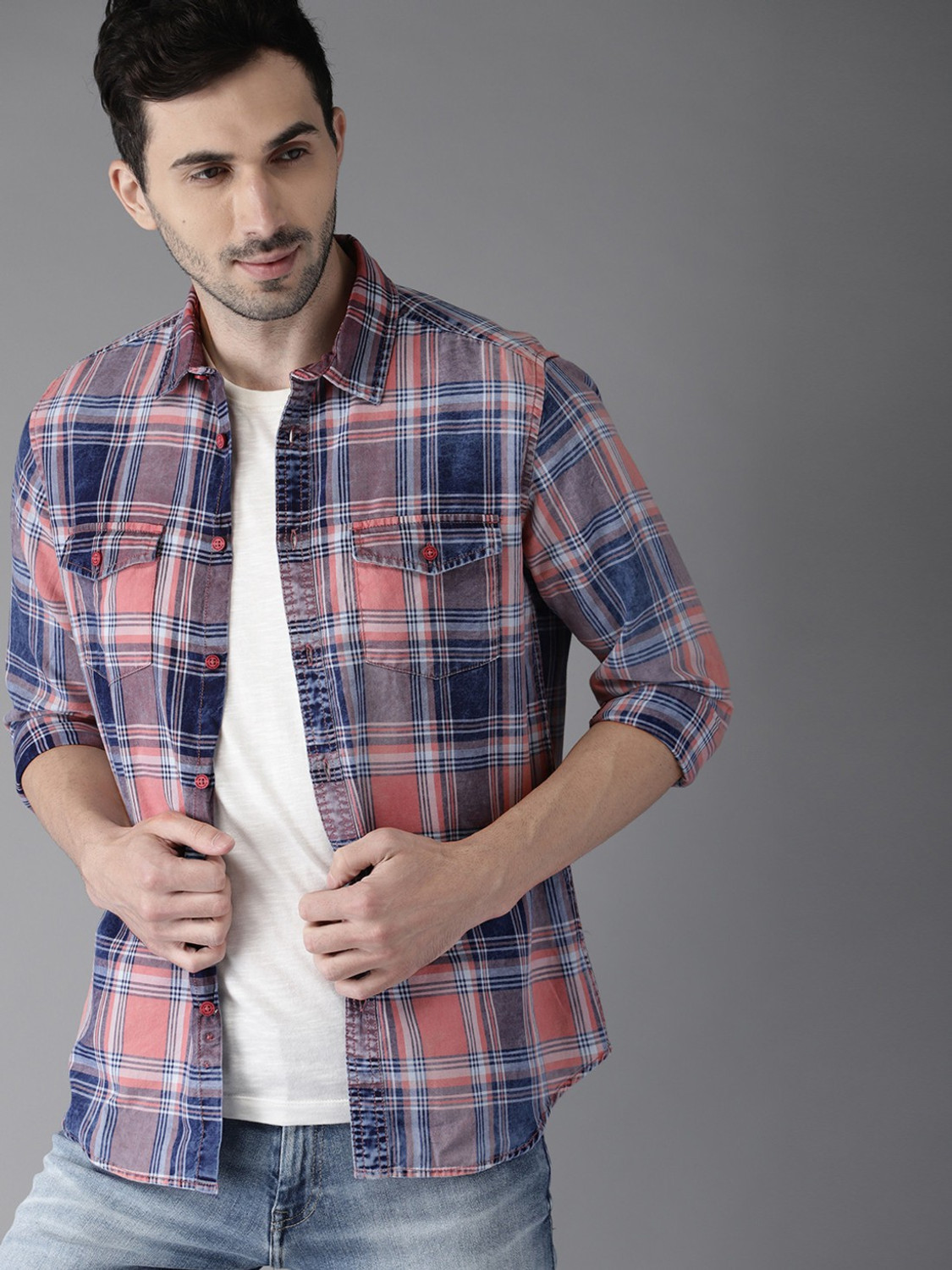 Moda Rapido Men Checkered Casual Pink Shirt - Price History