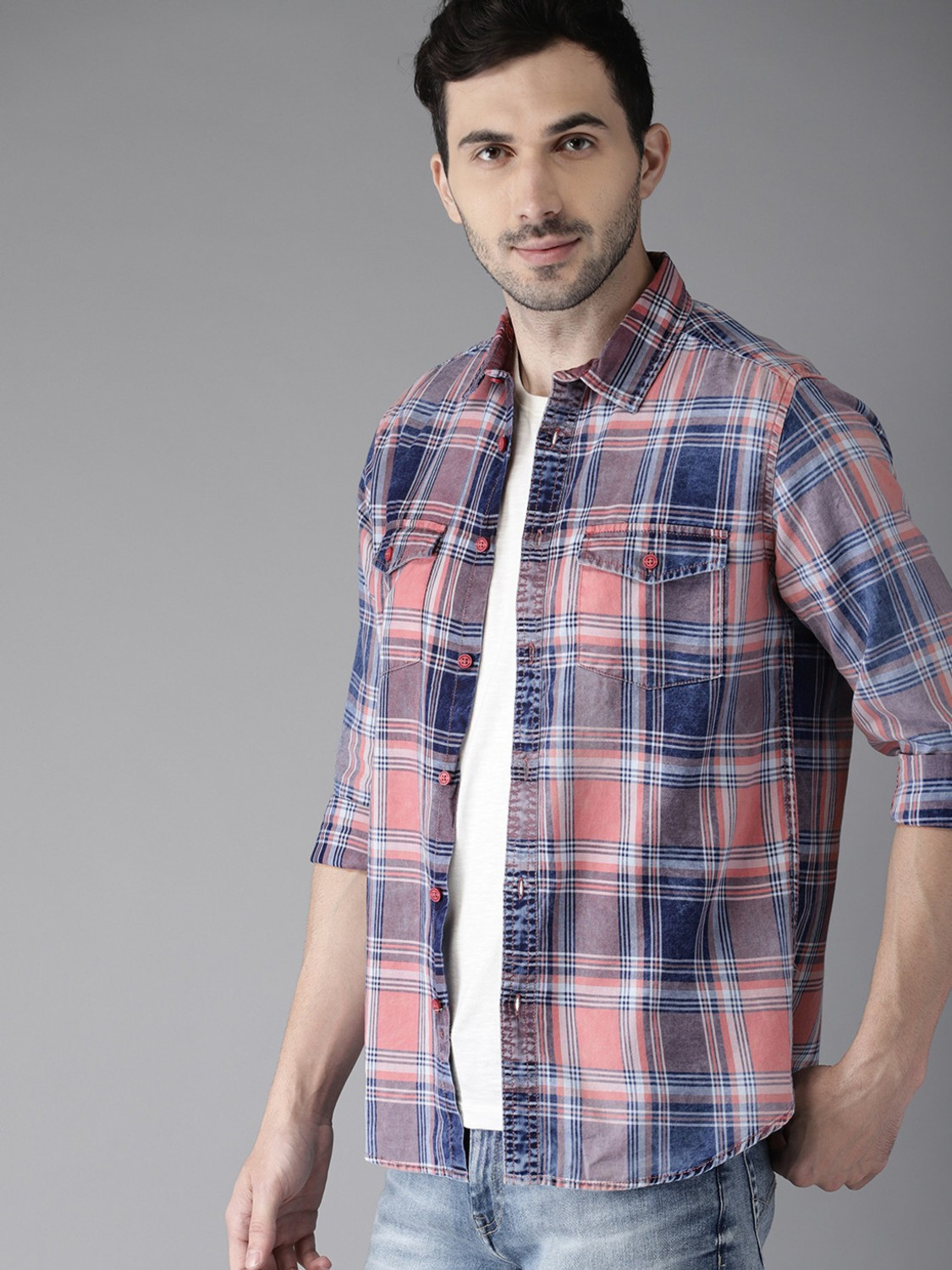 Moda Rapido Men Checkered Casual Pink Shirt - Price History