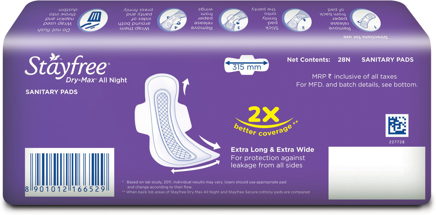 STAYFREE Dry-Max All Night XL Wings Sanitary Pad (Pack of 56) - Price ...