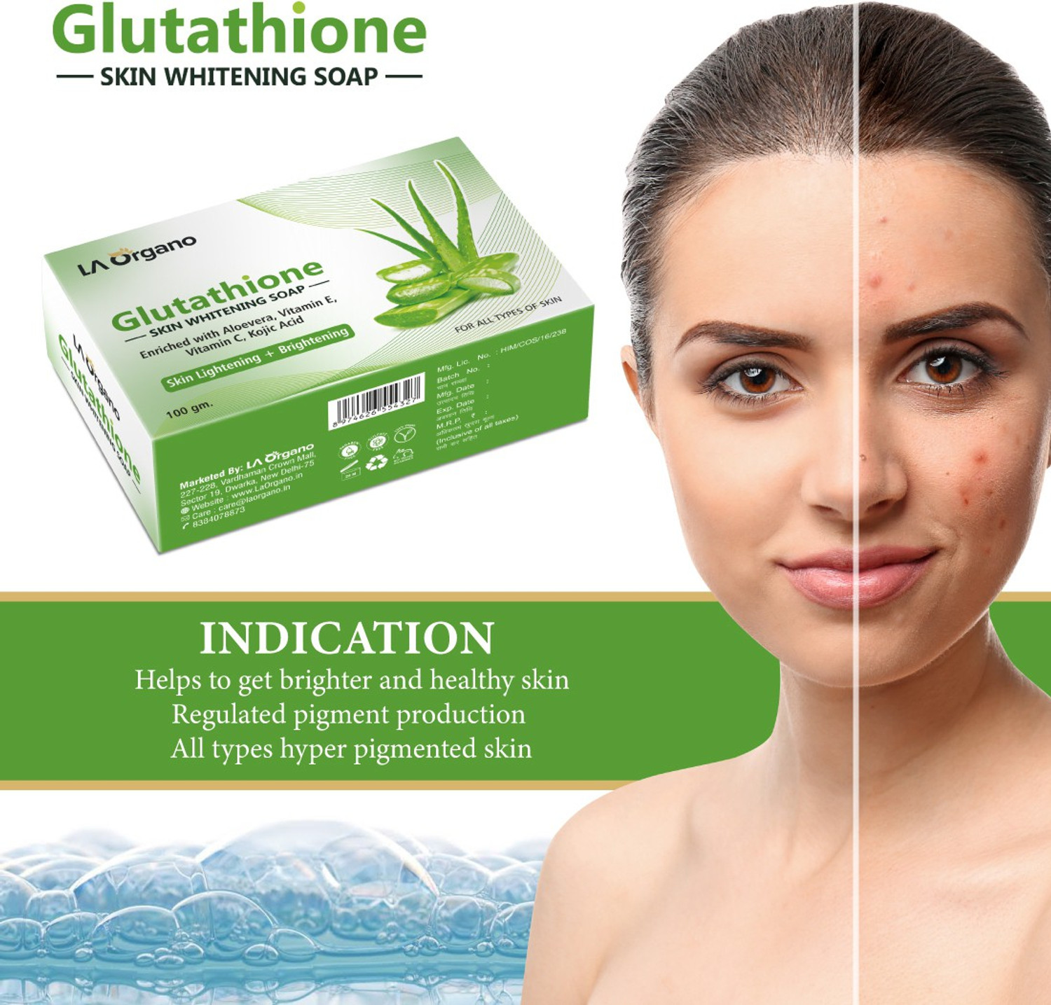 La Organo Glutathione Aloe Vera Skin Lightening And Brightening Soap For