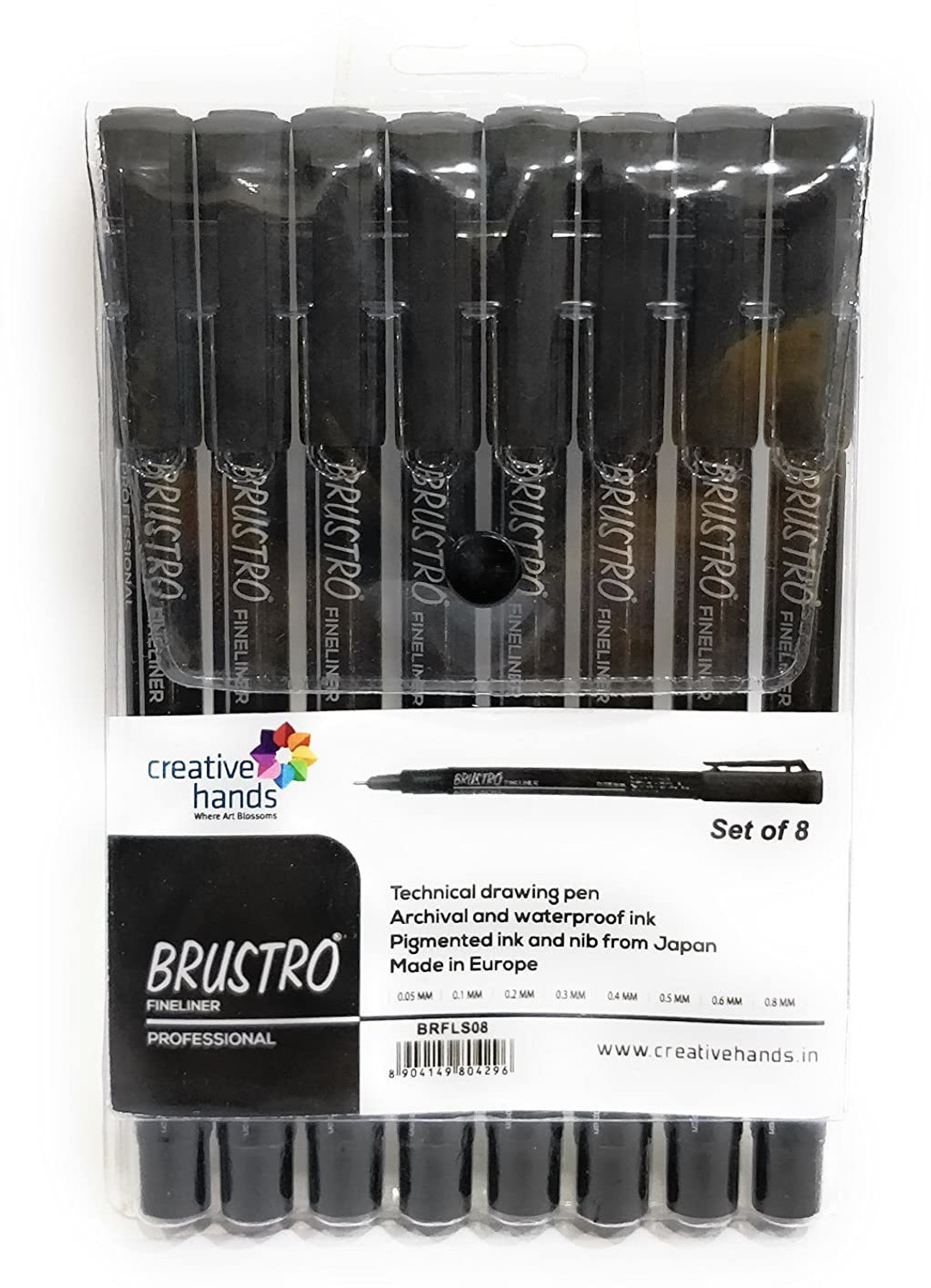 BRuSTRO Professional Pigment Based Fineliner Pen (Pack of 8, Ink Color ...