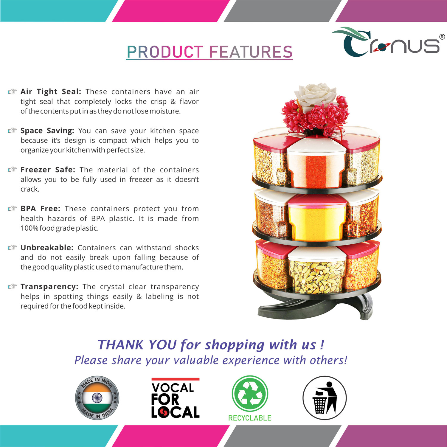 Cronus Plastic Grocery Container - 300 ml (Pack of 18, Pink) - Price ...