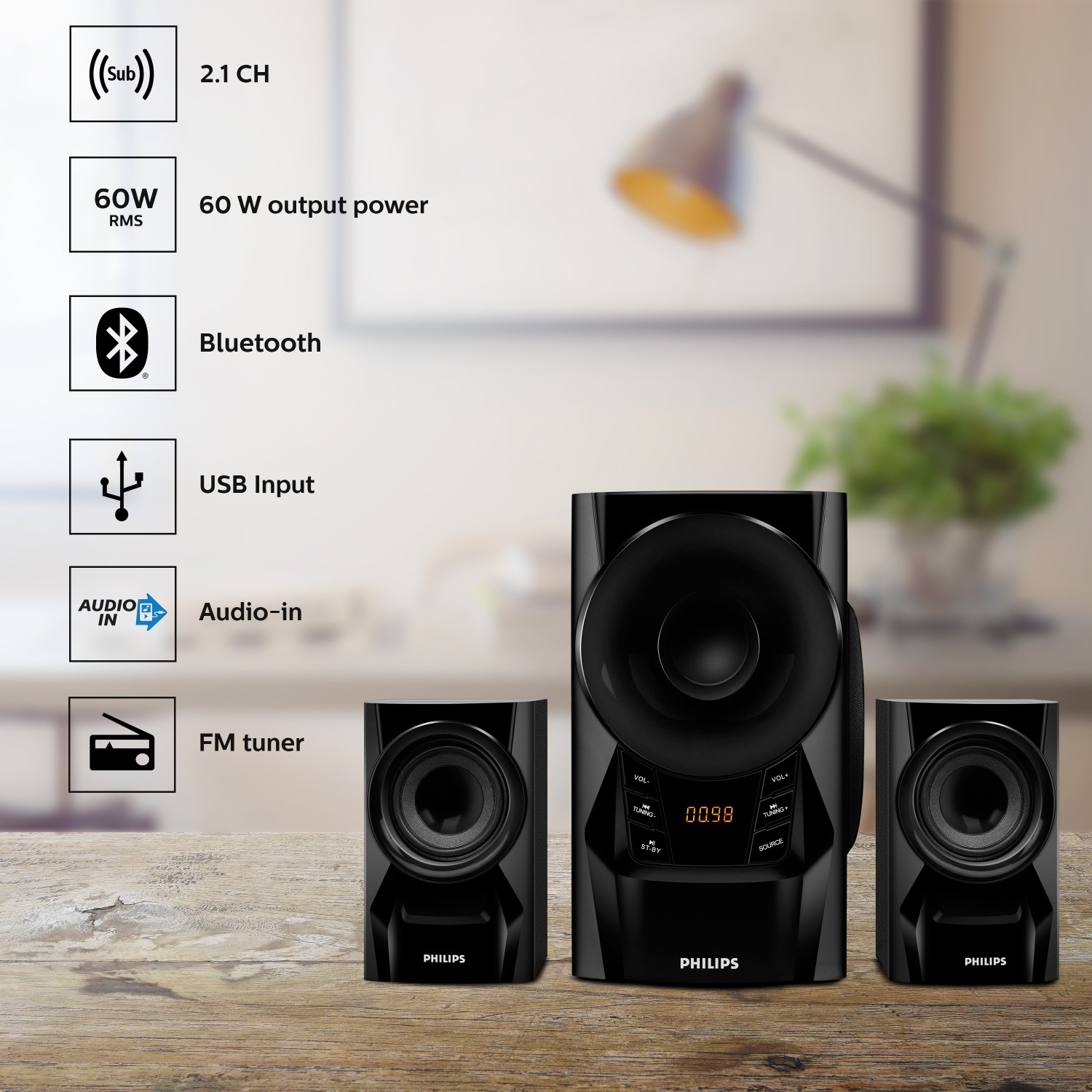 PHILIPS MMS6080B /94 60 W Portable Bluetooth Home Theatre (Black, 2.1 ...