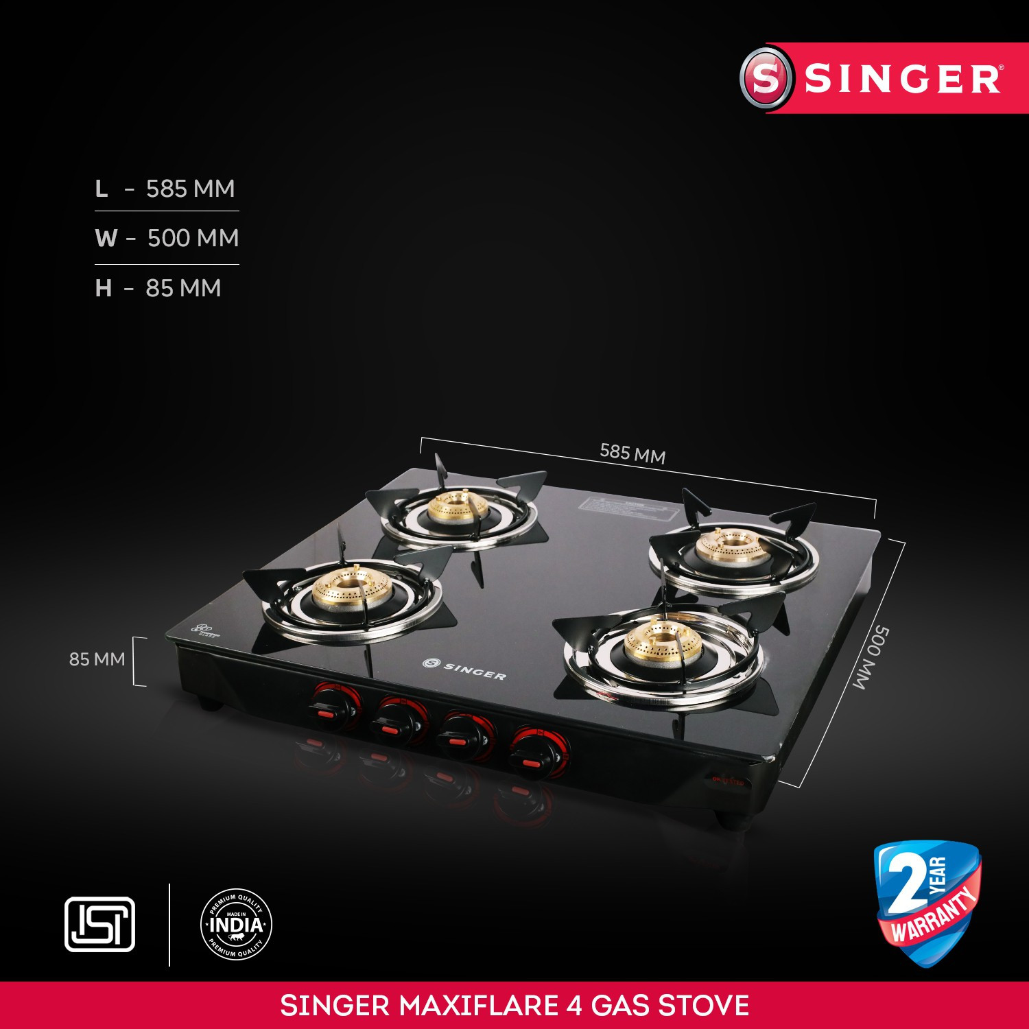 Singer Maxiflare 4 GS Glass Manual Gas Stove (4 Burners) - Price History