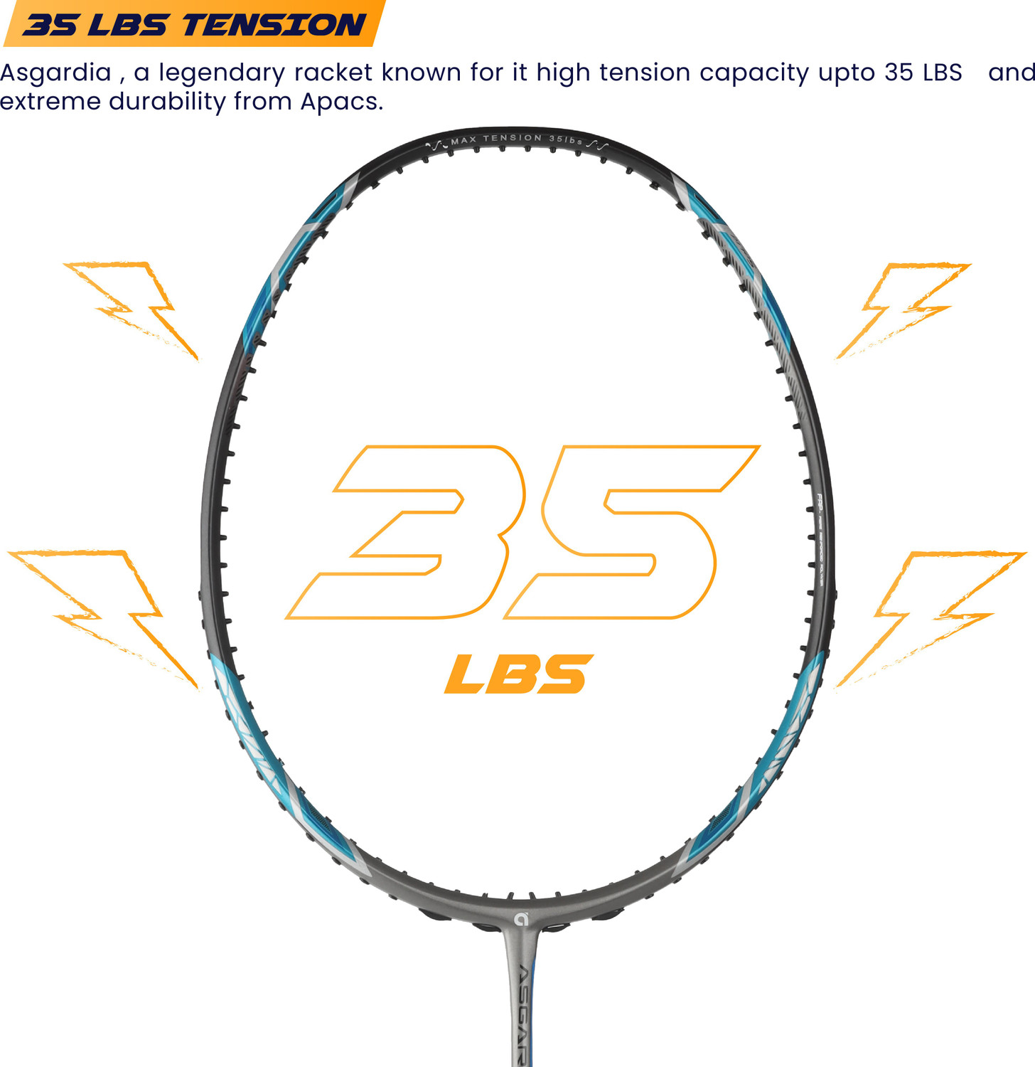 apacs Asgardia Control (73G, 35LBS) Grey, Blue Unstrung Badminton ...