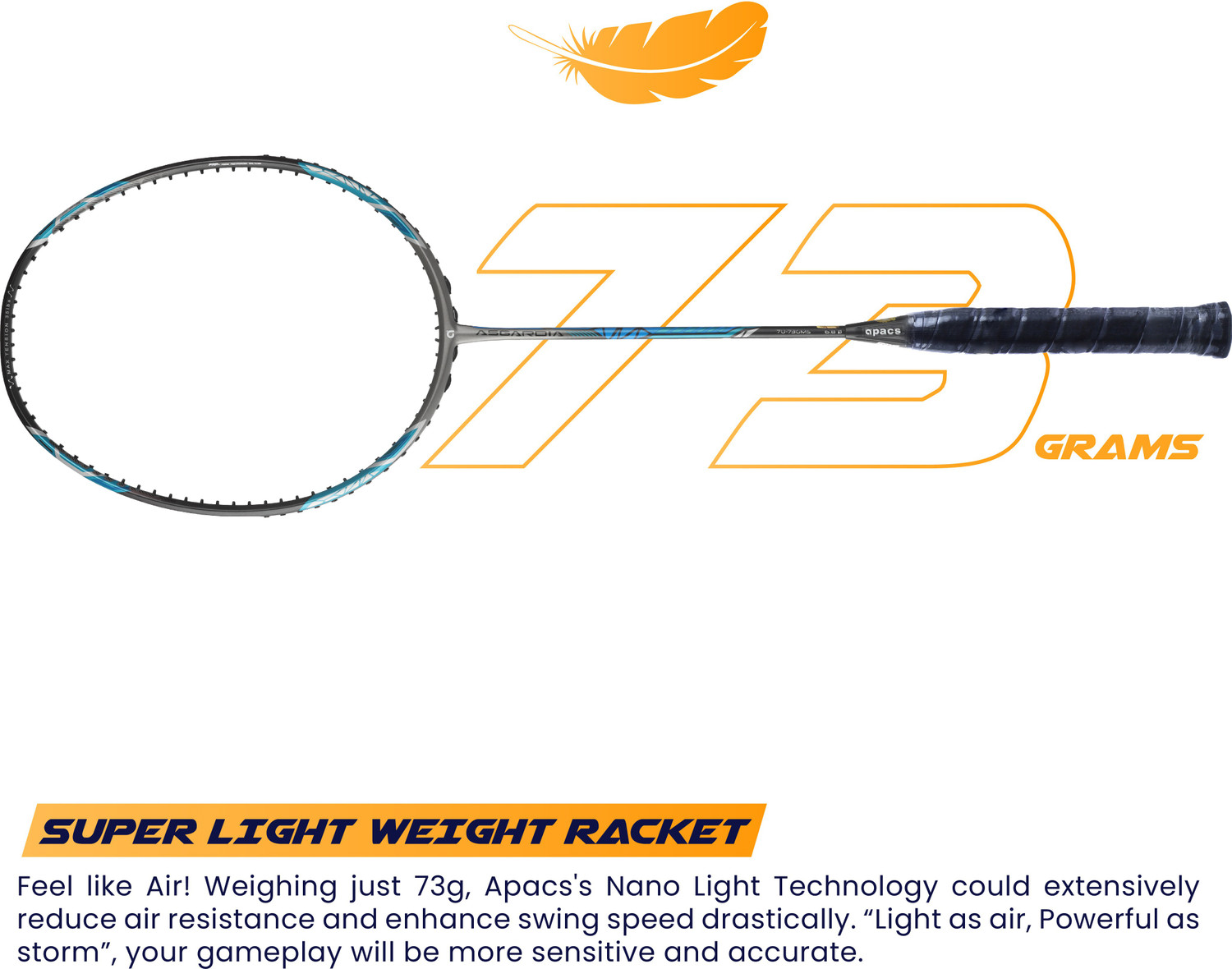 apacs Asgardia Control (73G, 35LBS) Grey, Blue Unstrung Badminton ...