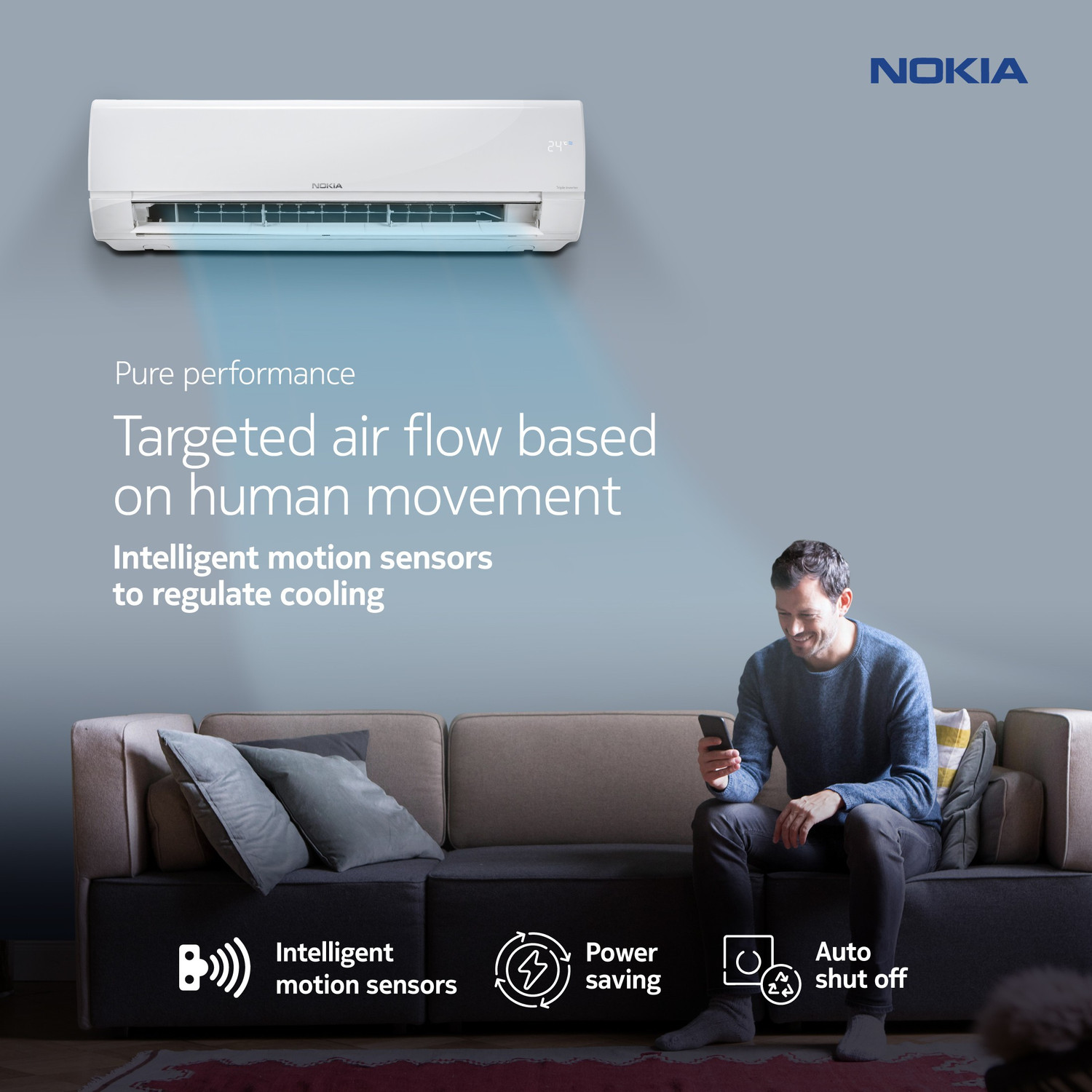 Nokia 4 in 1 Convertible Cooling 1.5 Ton 5 Star Split Triple Inverter Smart AC with Wi-fi ...