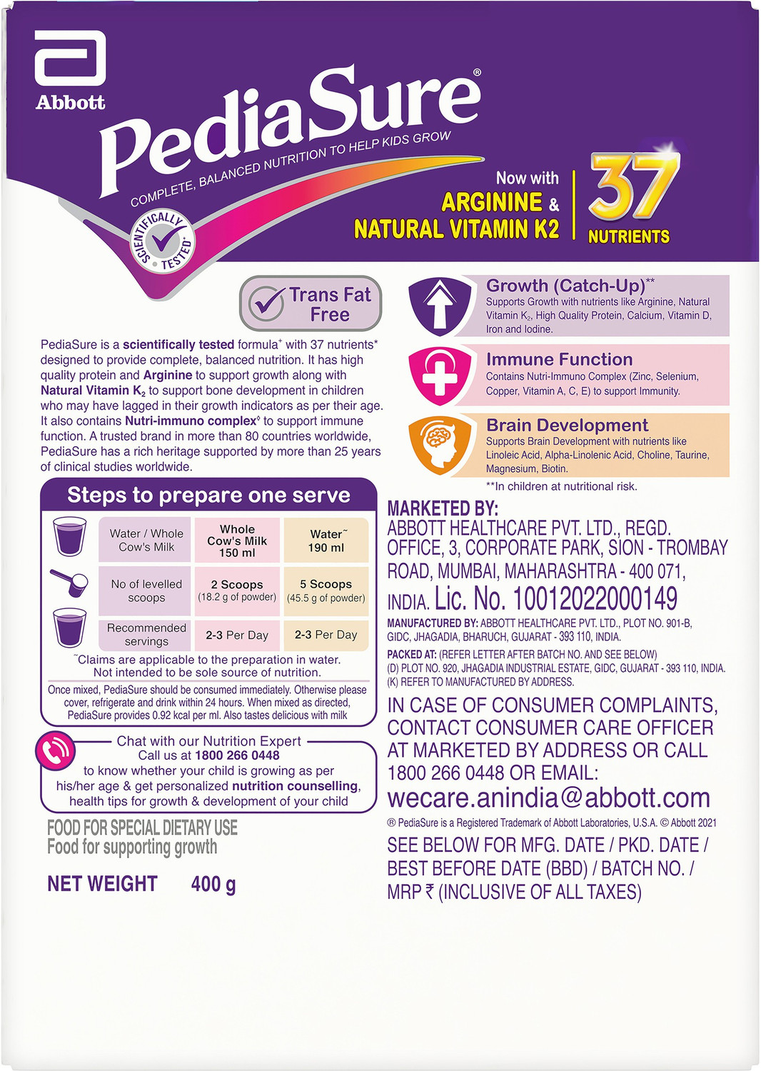 Pediasure Scientifically Designed & Clinically Proven Nutrition Drink ...