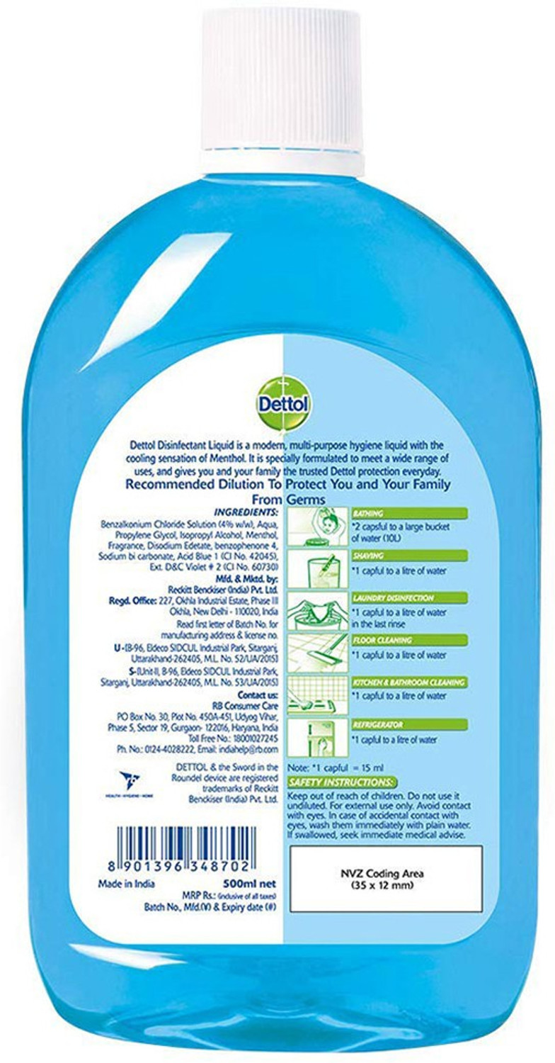 Dettol Disinfectant Multi-Use Hygiene Liquid, Menthol Cool - 500 ml ...