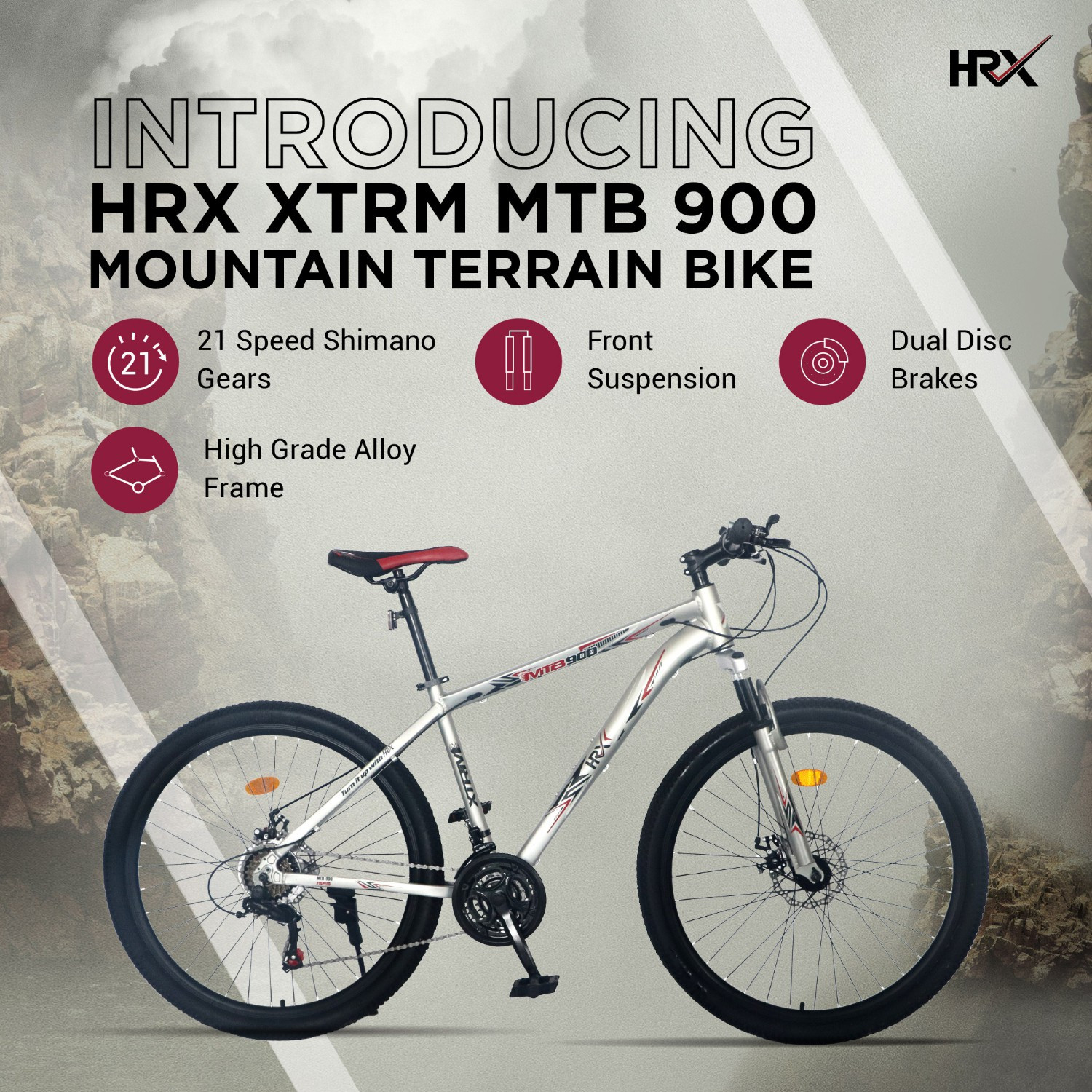 HRX XTRM 900 27.5 T (inch) Mountain Cycle (21 Gear, Grey, Black, Only ...