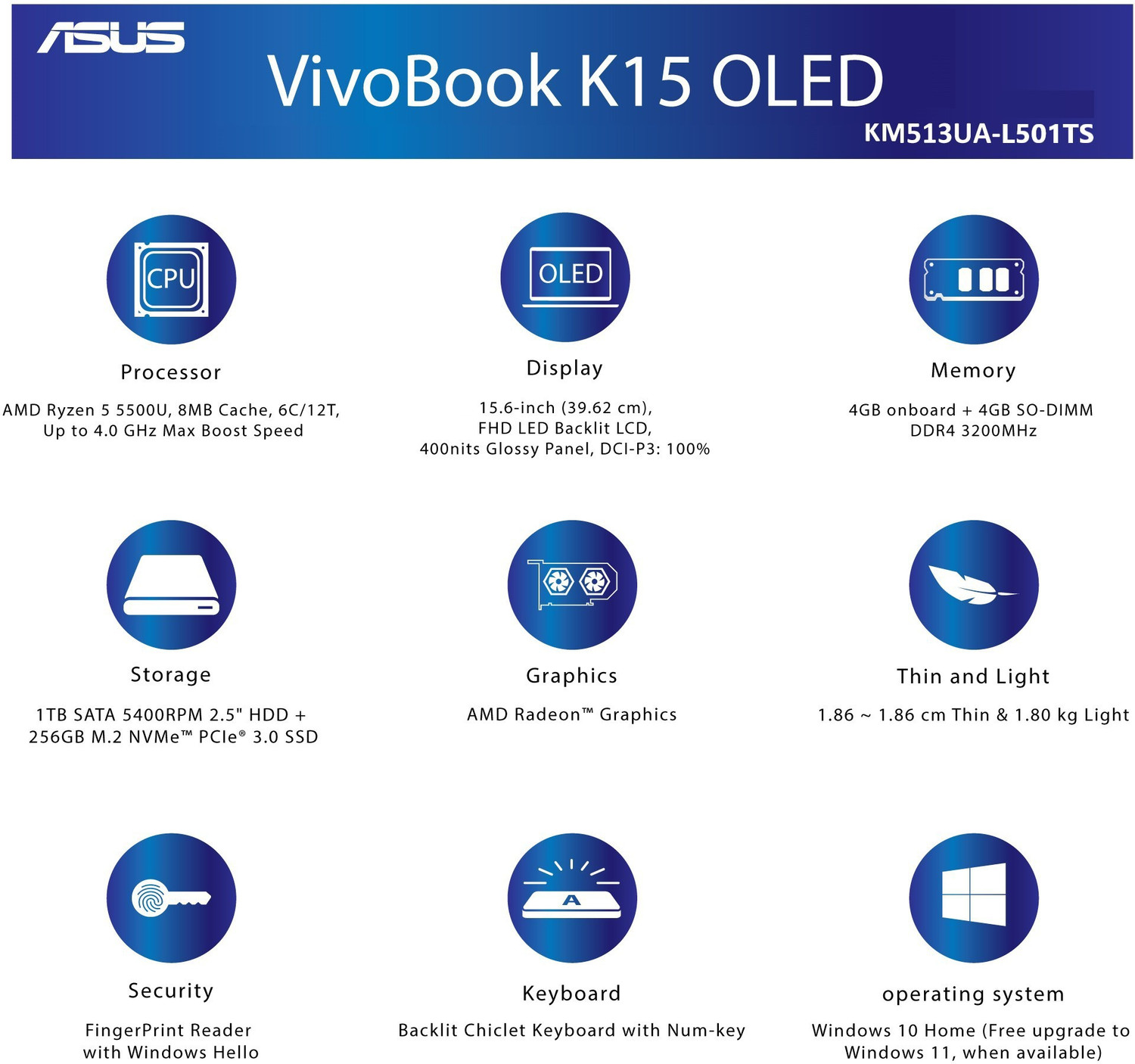 ASUS VivoBook K15 OLED (2021) AMD Ryzen 5 Hexa Core AMD R5-5500U - (8 ...