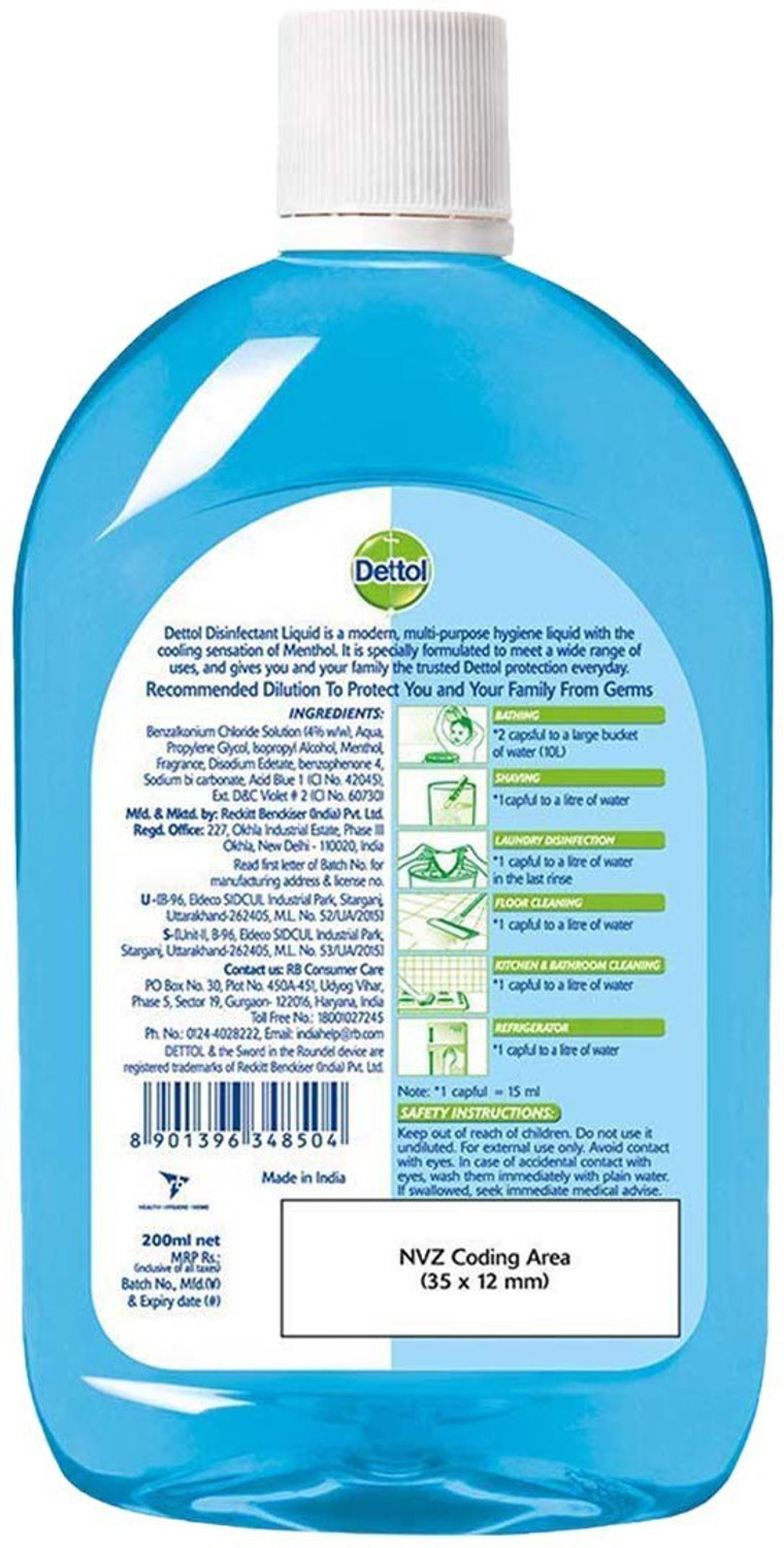 Dettol Disinfectant Menthol Cool Antiseptic Liquid (200 ml) - Price History