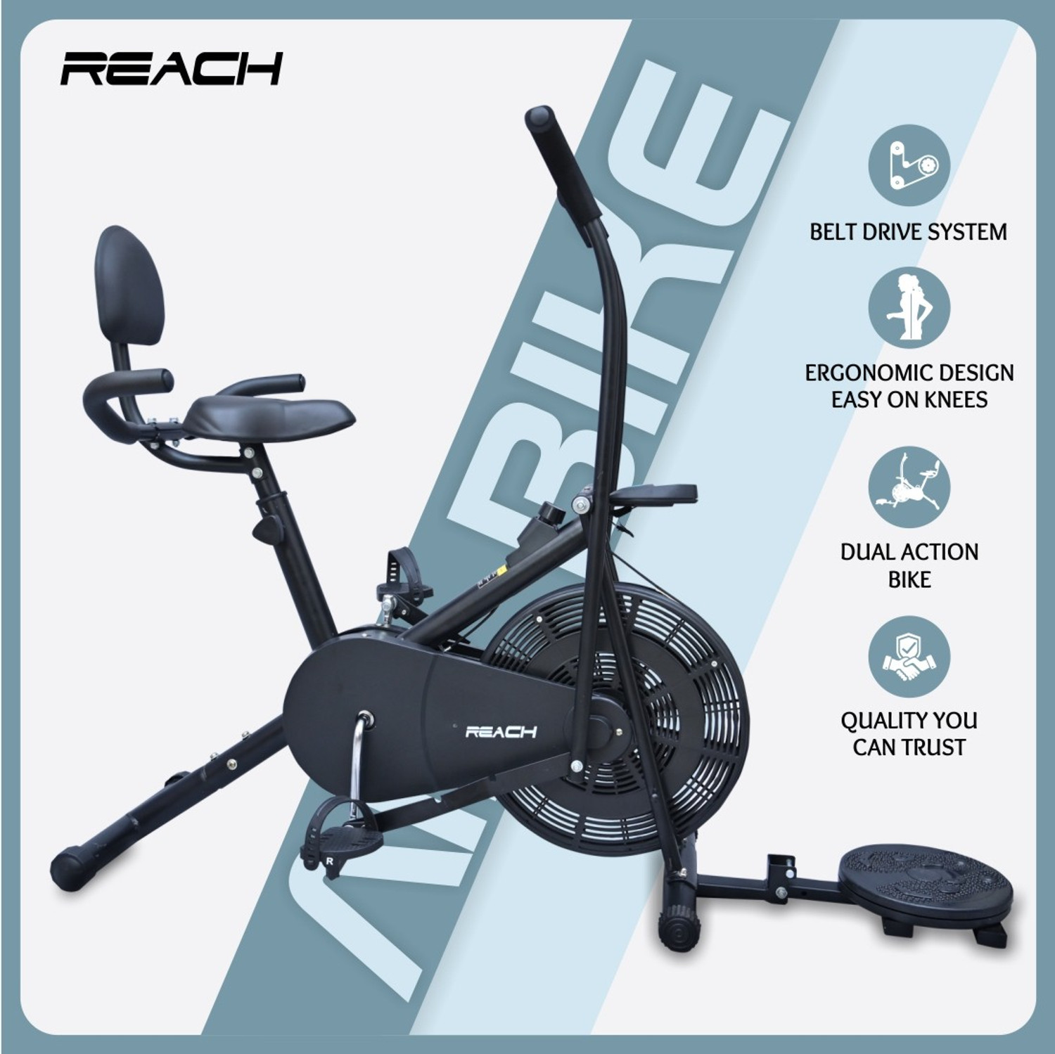 Reach AB-110BHT Air Upright Cycle With Back Support Seat,Handles ...
