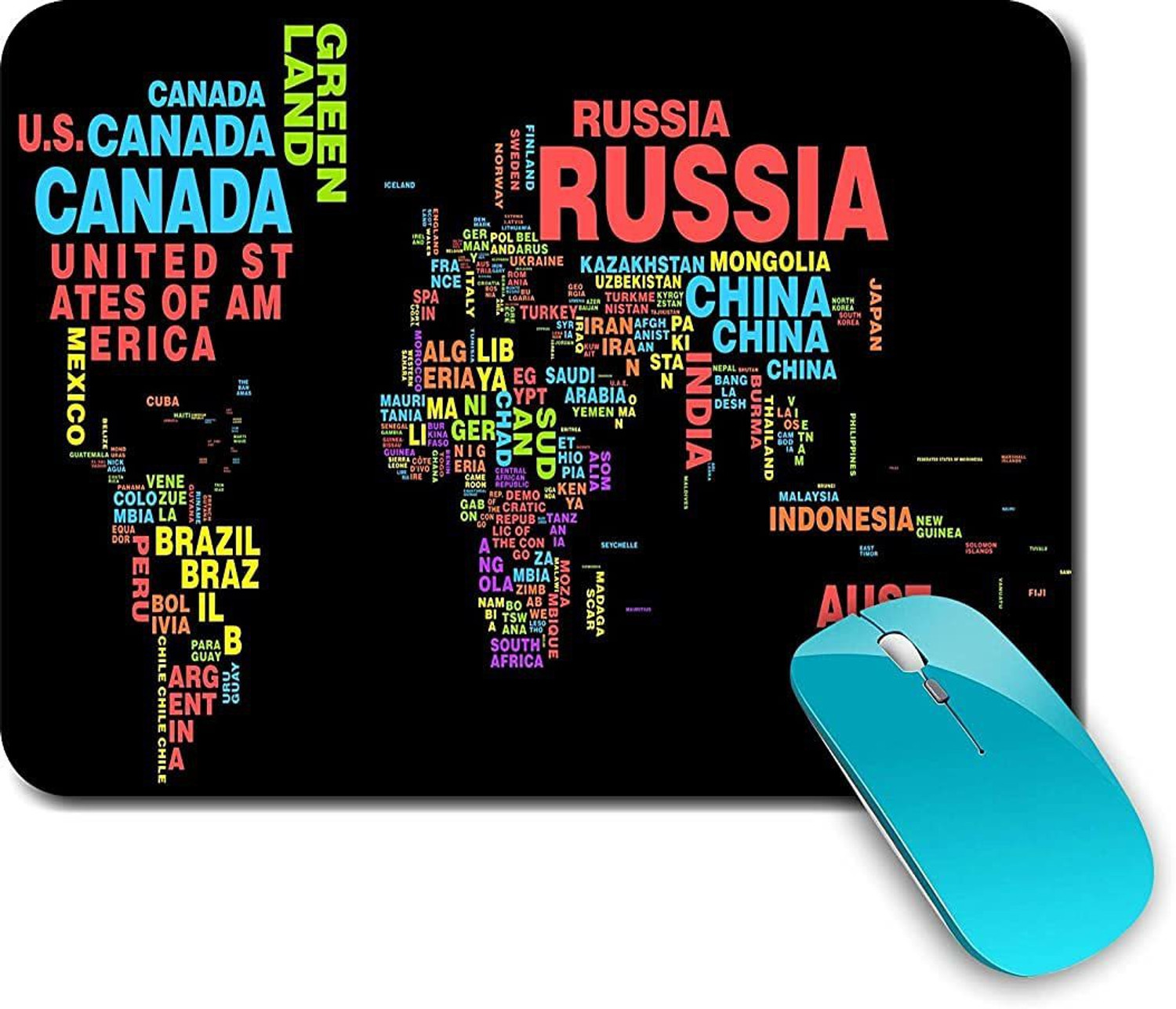 ZORI World Country Names map Black Background Gaming Mouse Pad ...