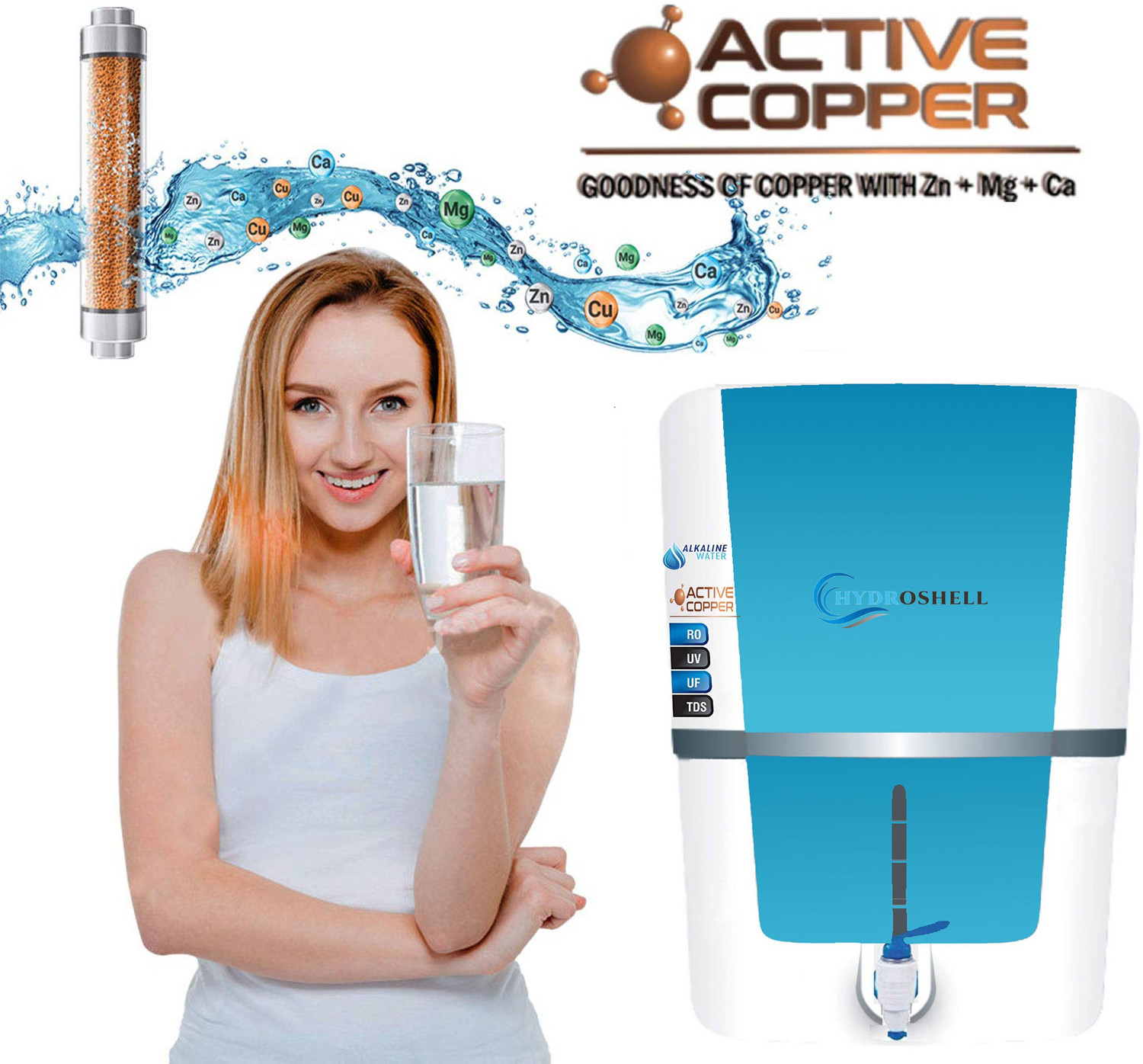 Hydroshell Water Purifier With Copper and Alkaline Filter 12 L RO + UV ...
