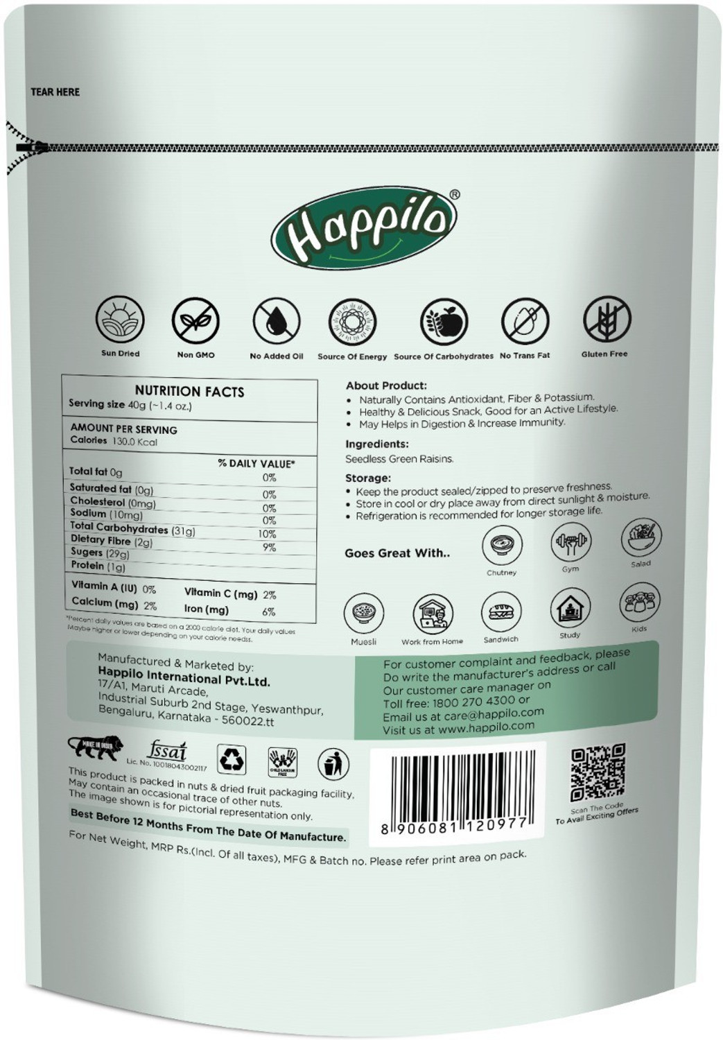 Happilo Premium Seedless Green Raisins (250 g) - Price History