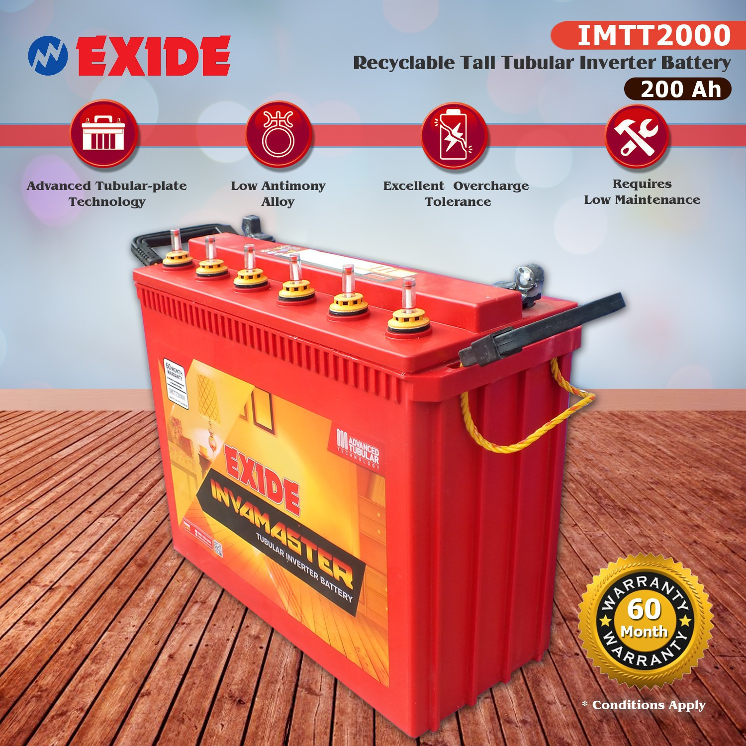EXIDE IMTT2000 Tall with 60*Month Warranty Tubular Inverter Battery ...