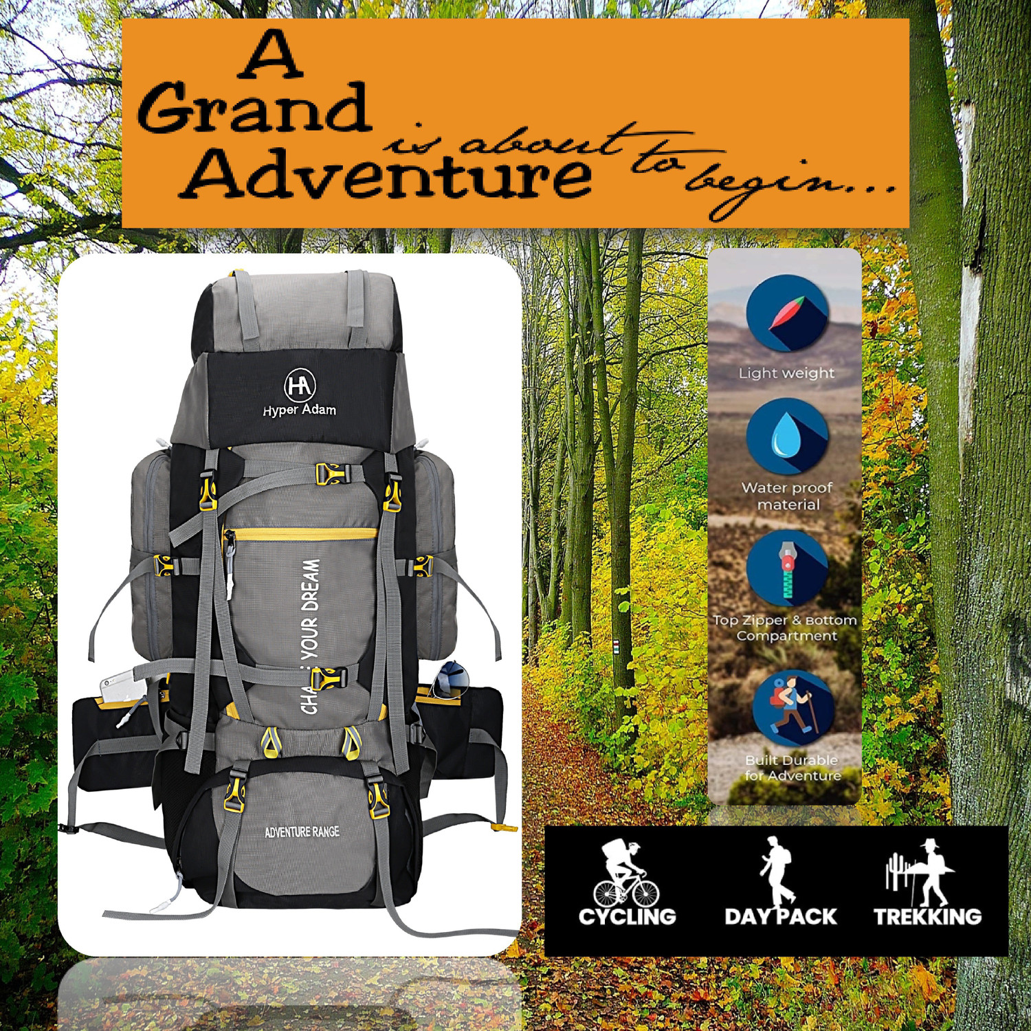 Hyper Adam TRAVEL BACKPACK FOR OUTDOOR SPORT HIKING TREKKING BAG ...