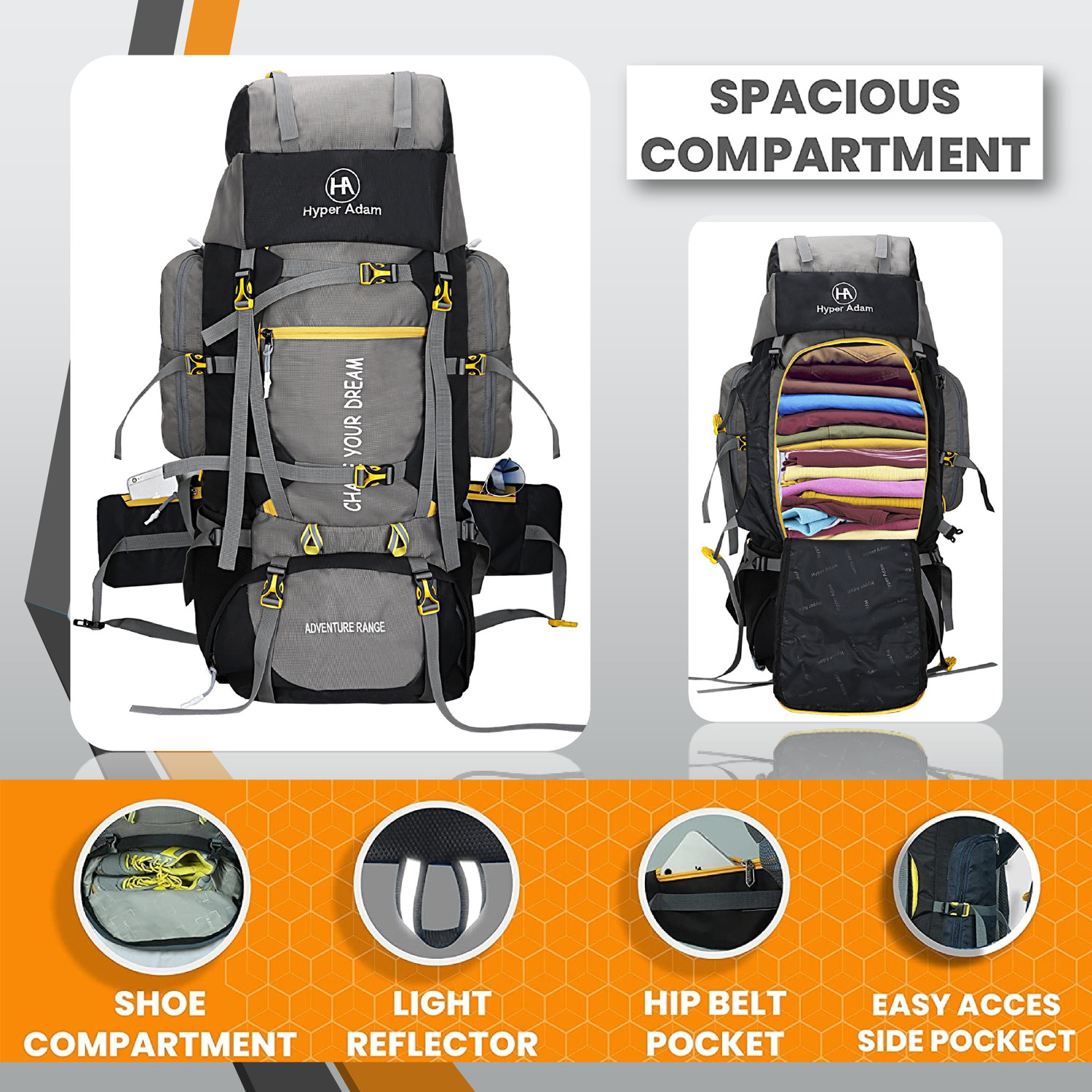Hyper Adam TRAVEL BACKPACK FOR OUTDOOR SPORT HIKING TREKKING BAG ...