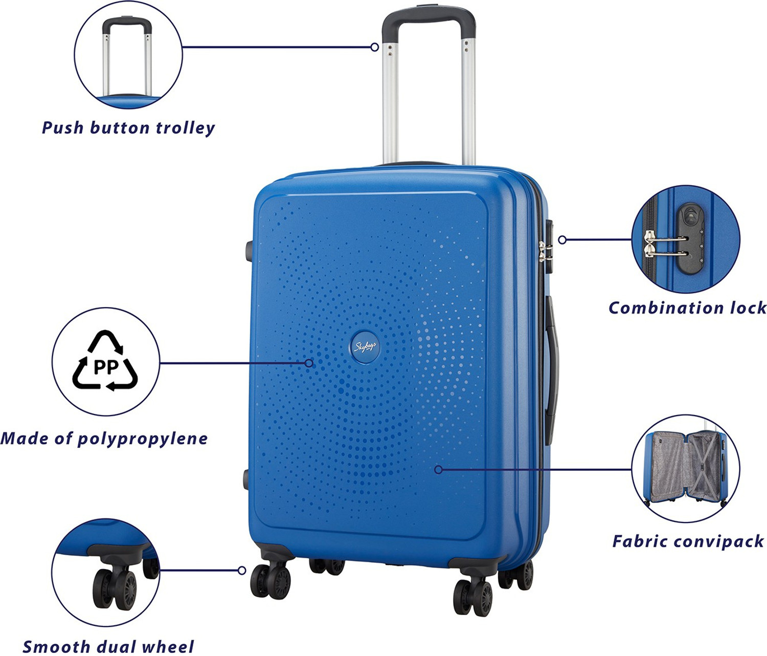 SKYBAGS ZAP STROLLY 66 360 NAUTIC-BLU Check-in Suitcase 8 Wheels - 26 ...