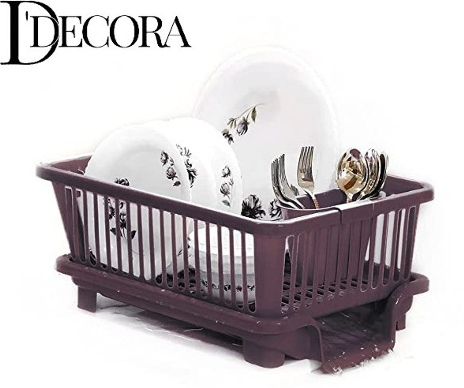 DDecora Dish Drainer Kitchen Rack Plastic 3 in 1 Large Sink Set Drying ...