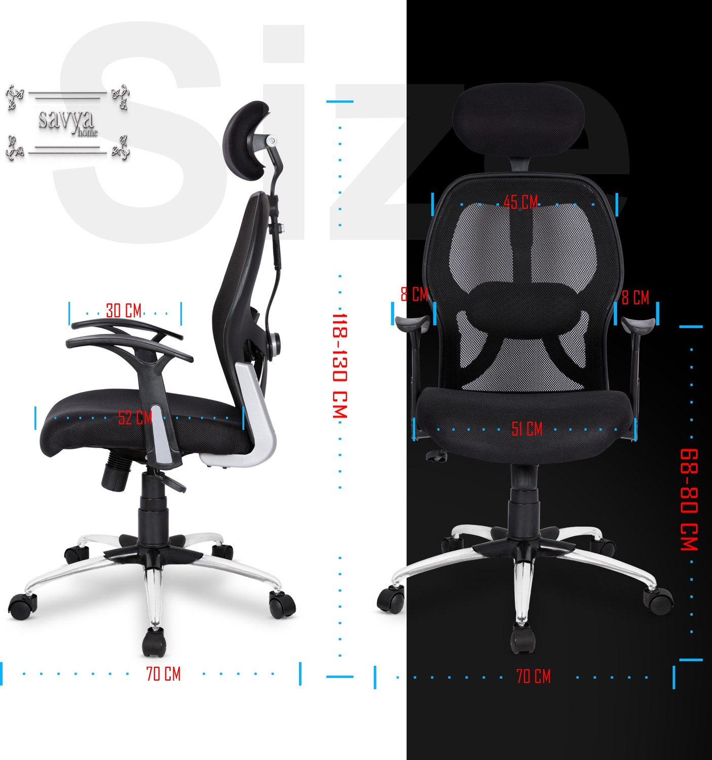 SAVYA HOME Apollo HBCB Mesh Office Executive Chair (Black, Optional ...