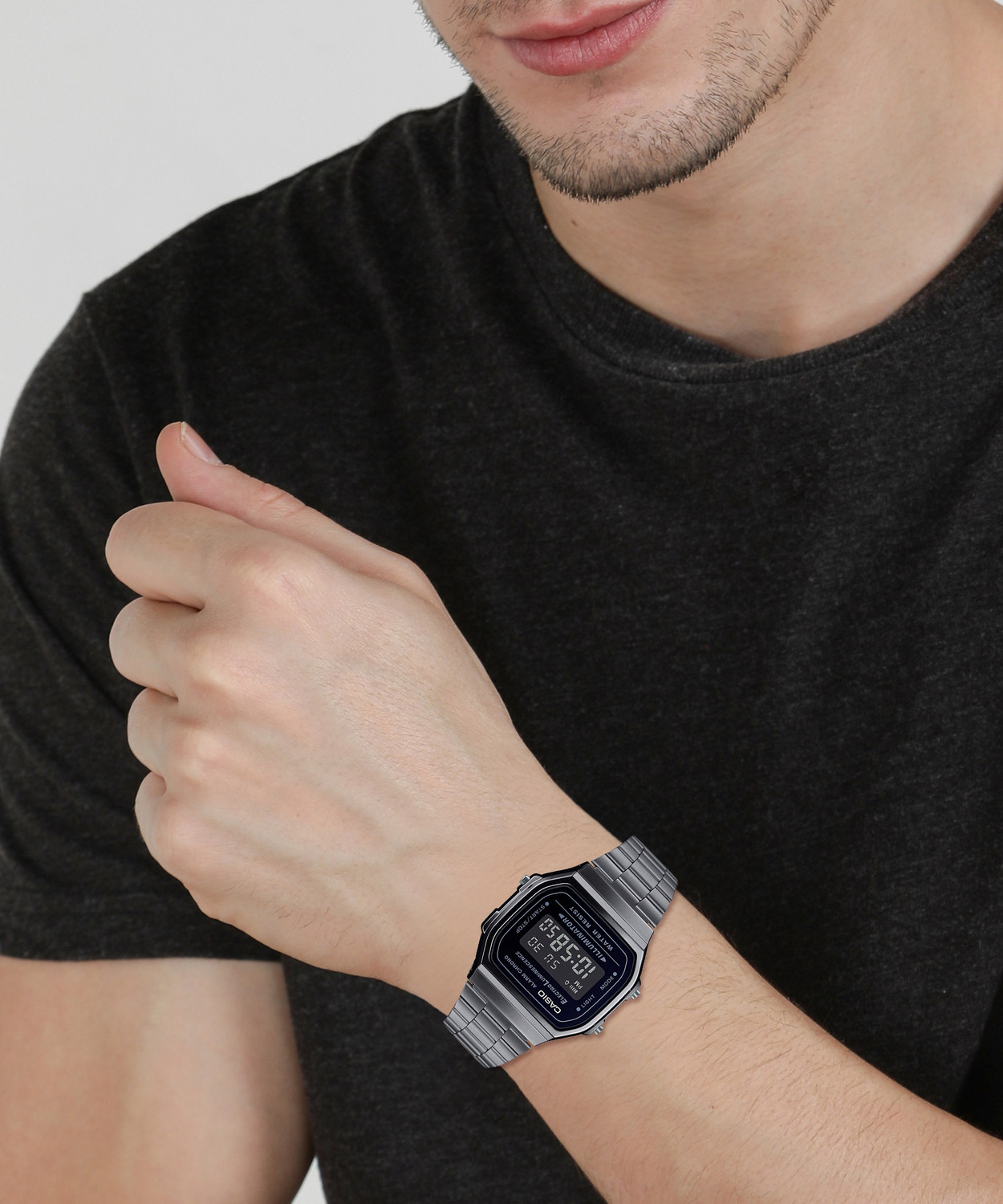 CASIO A168WGG-1BDF Vintage A168WGG-1BDF Black Dial Black Stainless ...