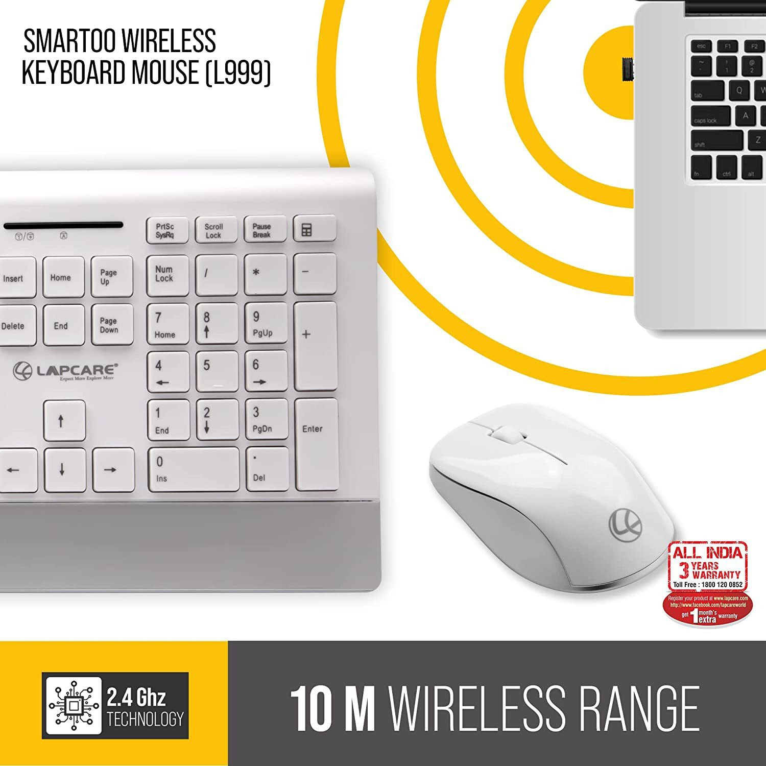 LAPCARE Smart Membraned and 1200 DPI Mouse Combo with Auto Sleep ...