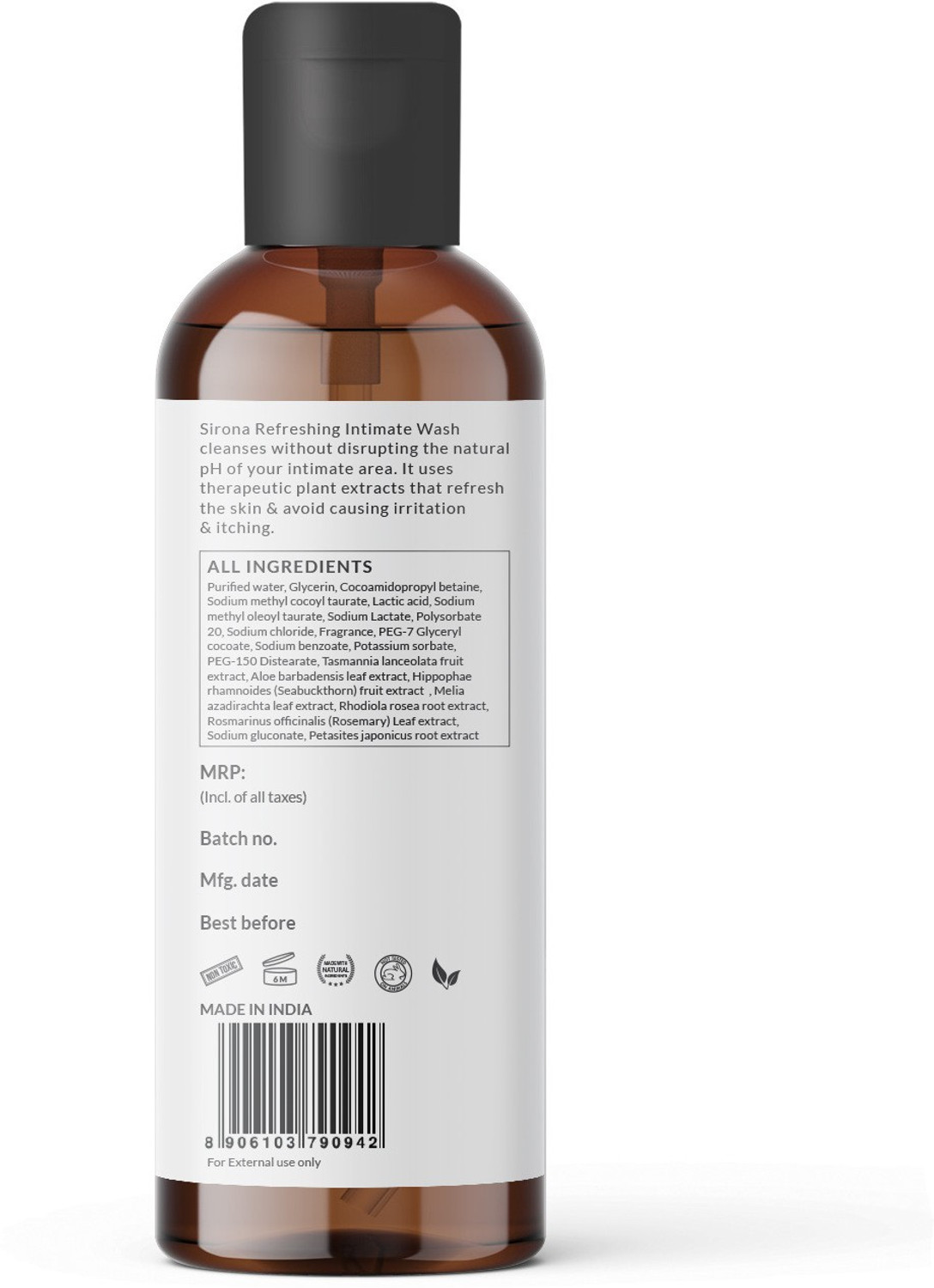 Sirona Natural Ph Balanced Intimate Wash 100 Ml With 5 Magical Herbs
