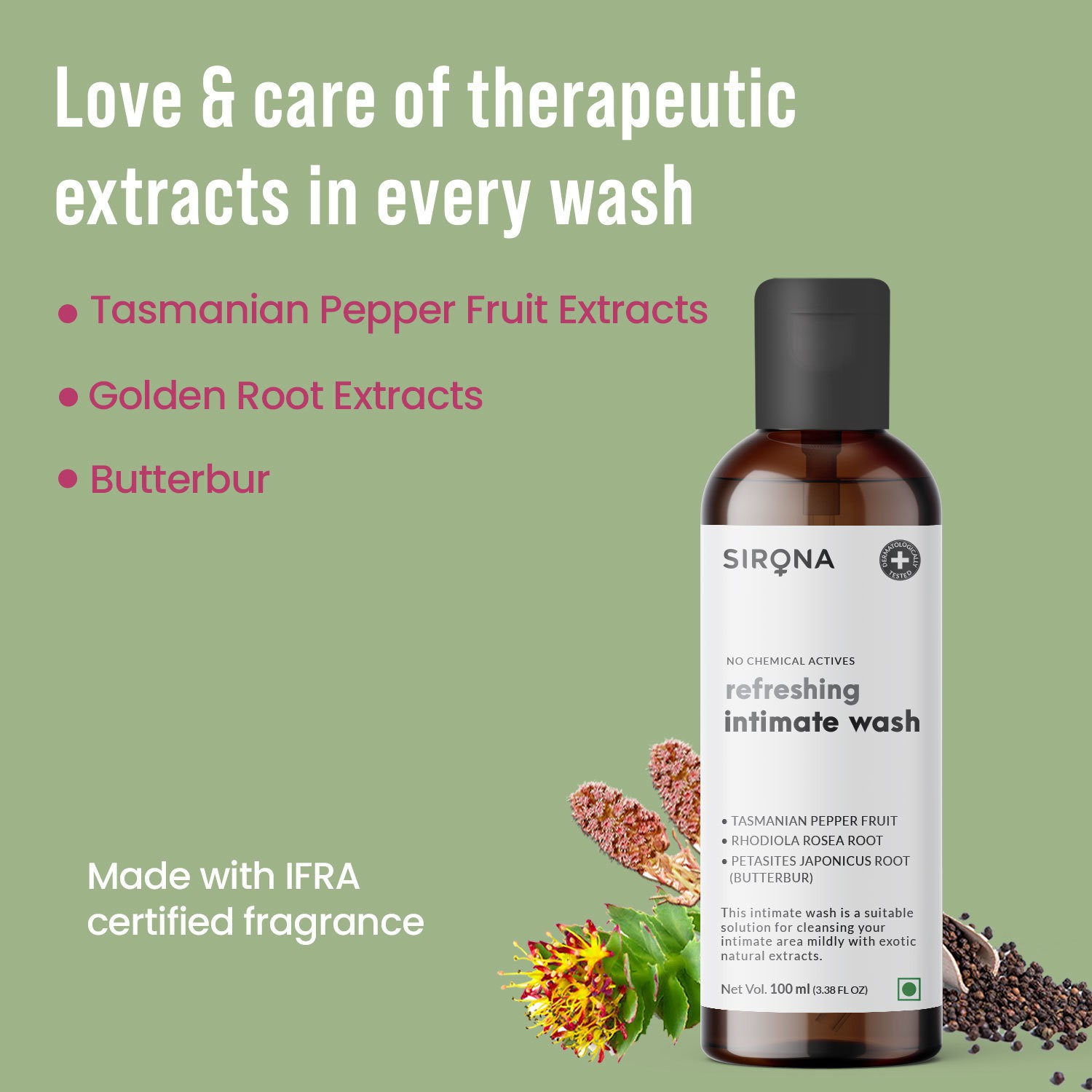 Sirona Natural Ph Balanced Intimate Wash 100 Ml With 5 Magical Herbs