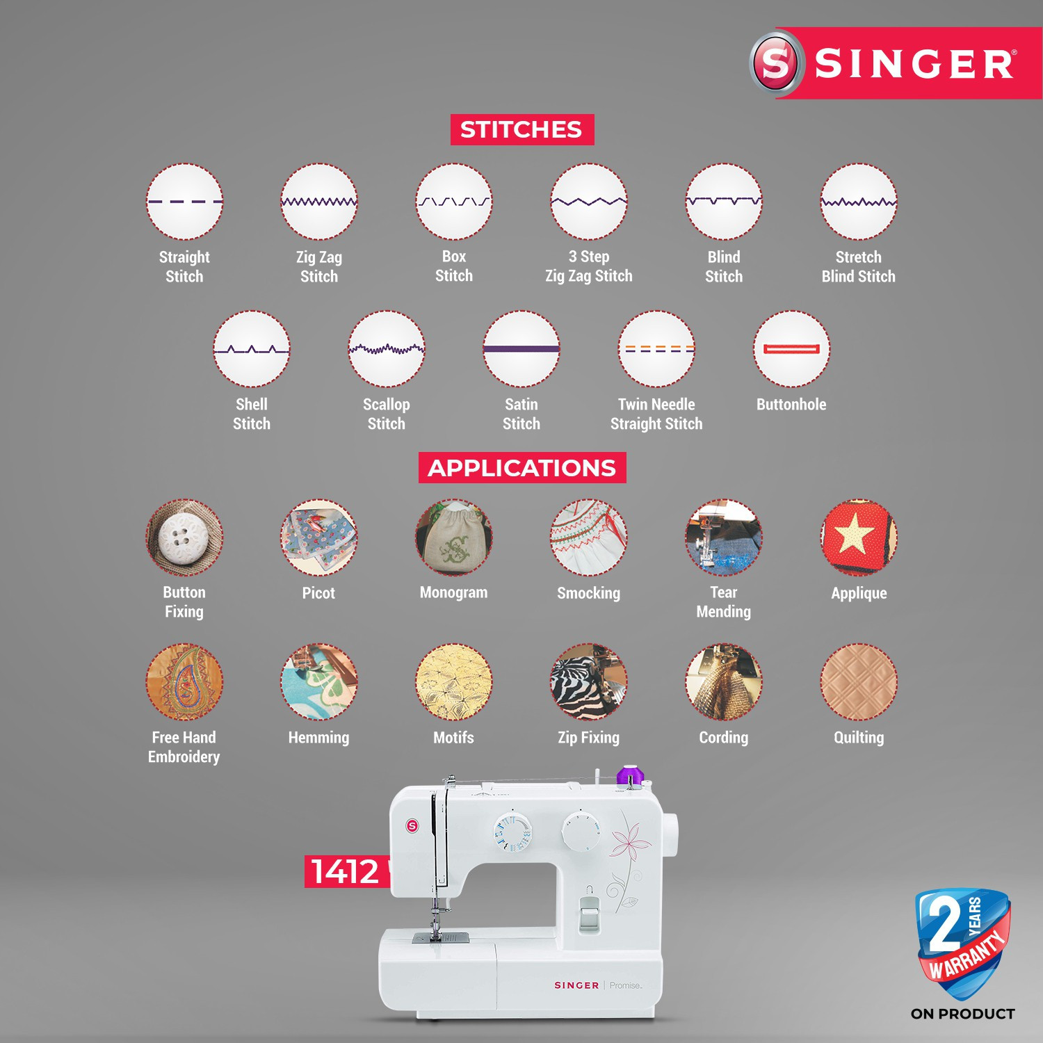 SINGER FM 1412 Electric Sewing Machine ( Built-in Stitches 12) - Price ...