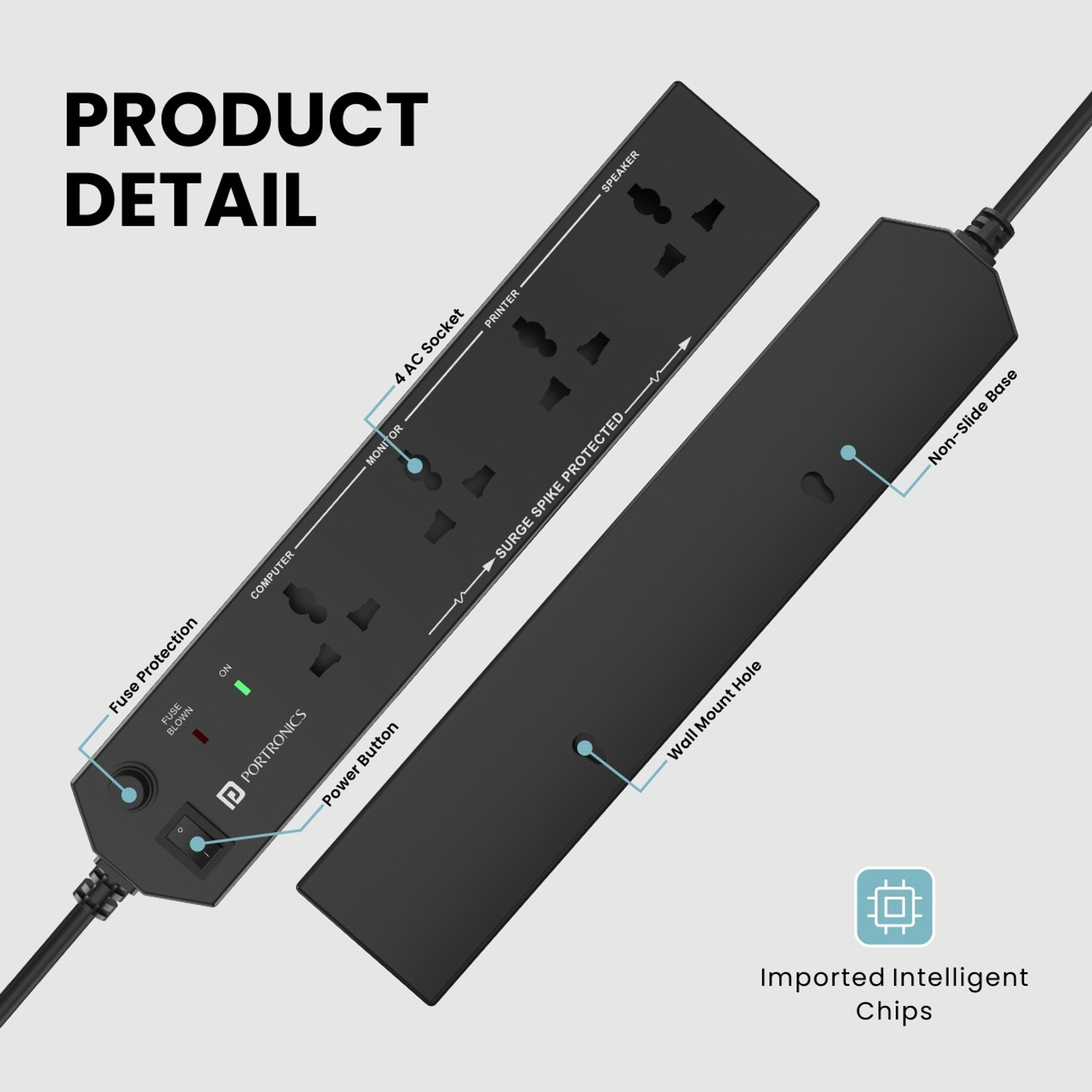 Portronics Power Plate 10 Multi Plug 1500W 4 Socket Extension Boards ...