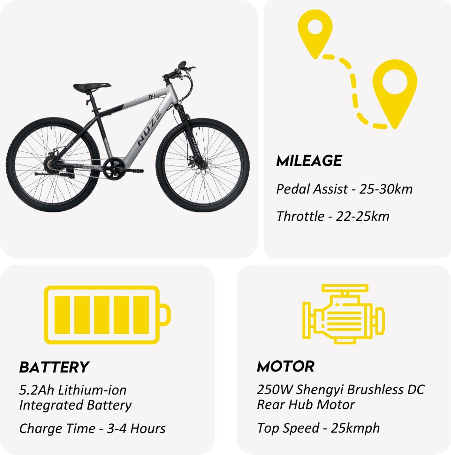 Nuze i3 27.5 inches Single Speed Lithium-ion (Li-ion) Electric Cycle ...
