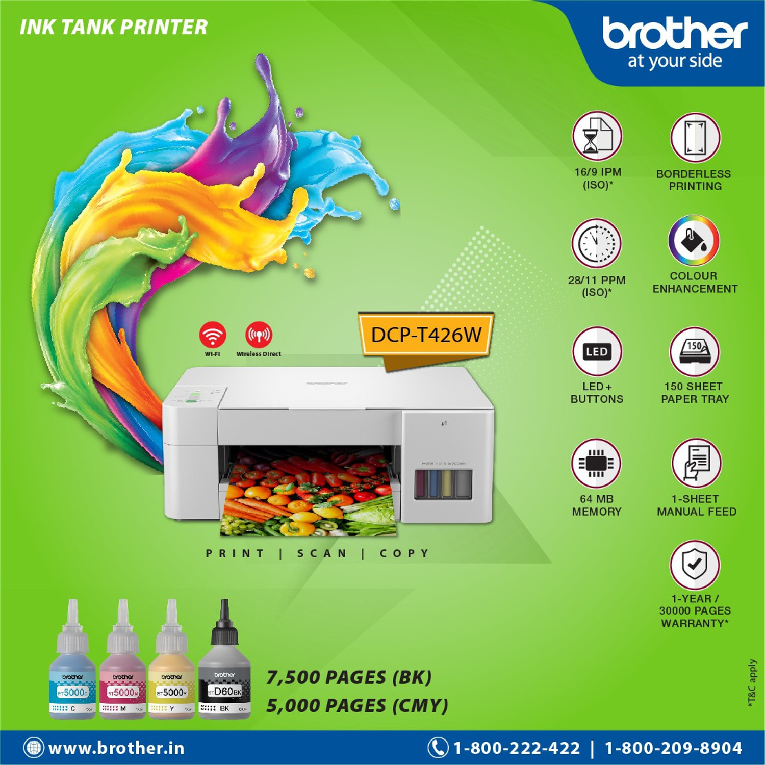 brother DCP-T426W Multi-function WiFi Color Ink Tank Printer ...