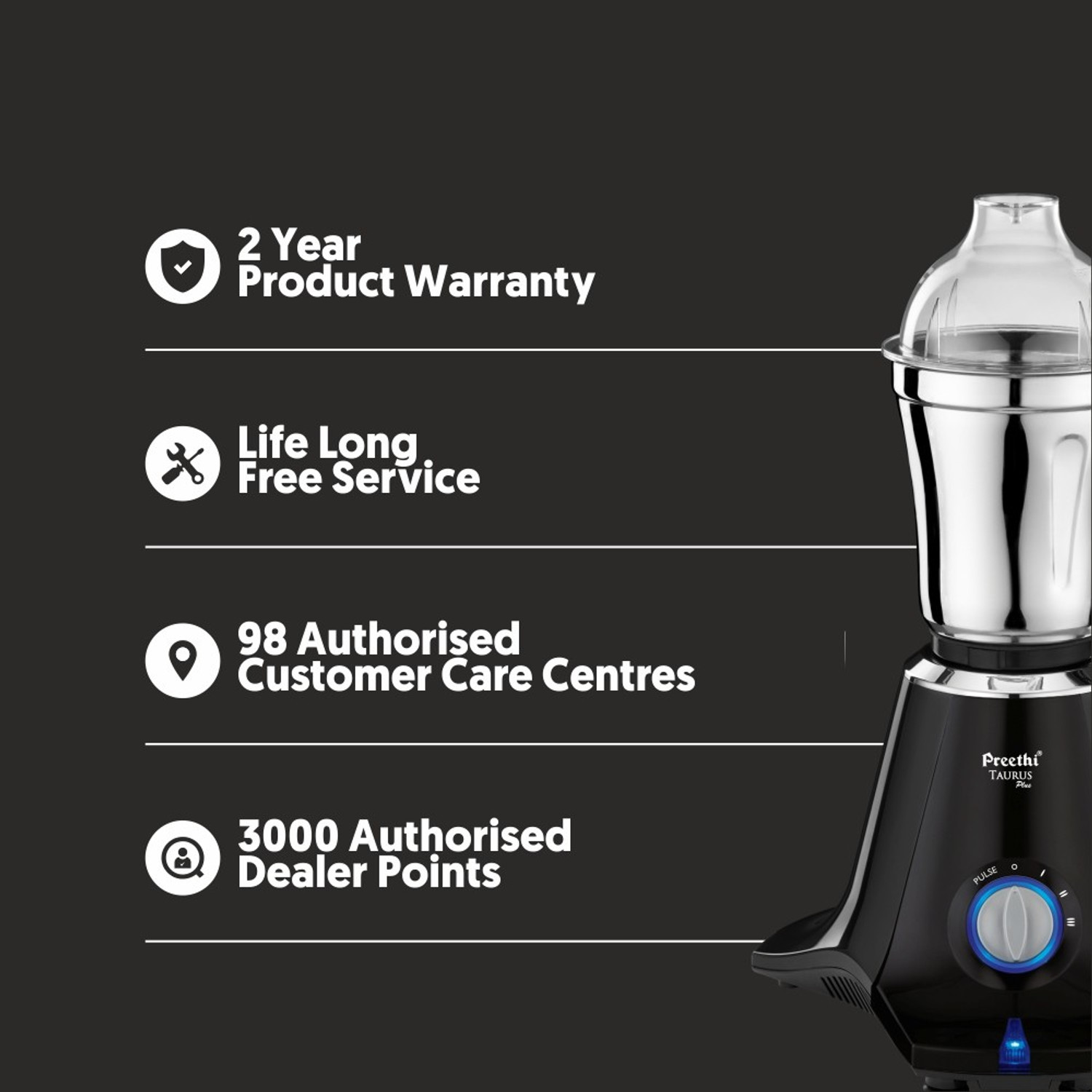 Preethi Taurus Plus MG 257 1000 W Mixer Grinder (4 Jars, Black) - Price ...