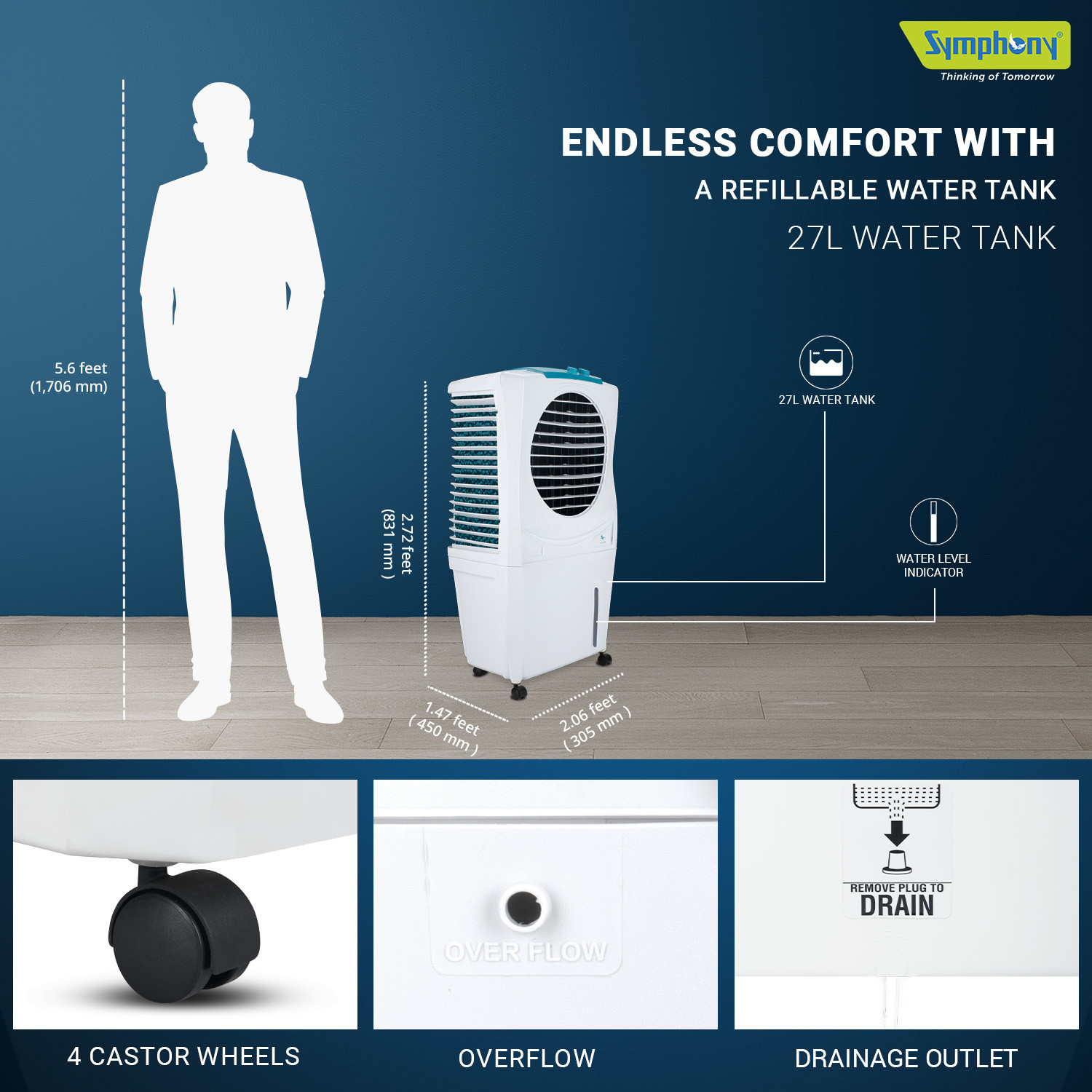 Symphony 27 L Room /Personal Air Cooler (White, Blue, Ice Cube 27 ...