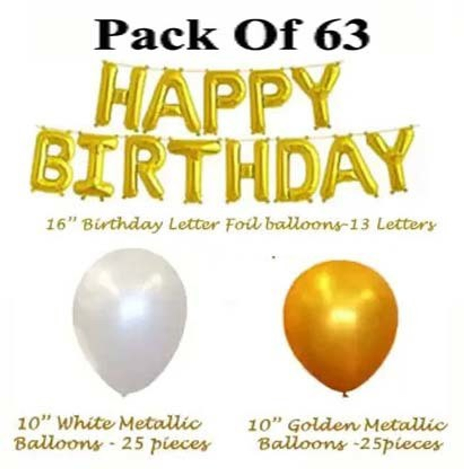 Divvay Decorz Solid Happy Birthday Gold Letter Foil Balloon,50 White ...