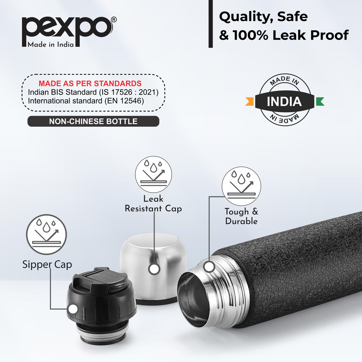 pexpo Thermosteel Vacuum, 18 Hrs Hot and Cold with Zipper Bag Flip-Pro ...