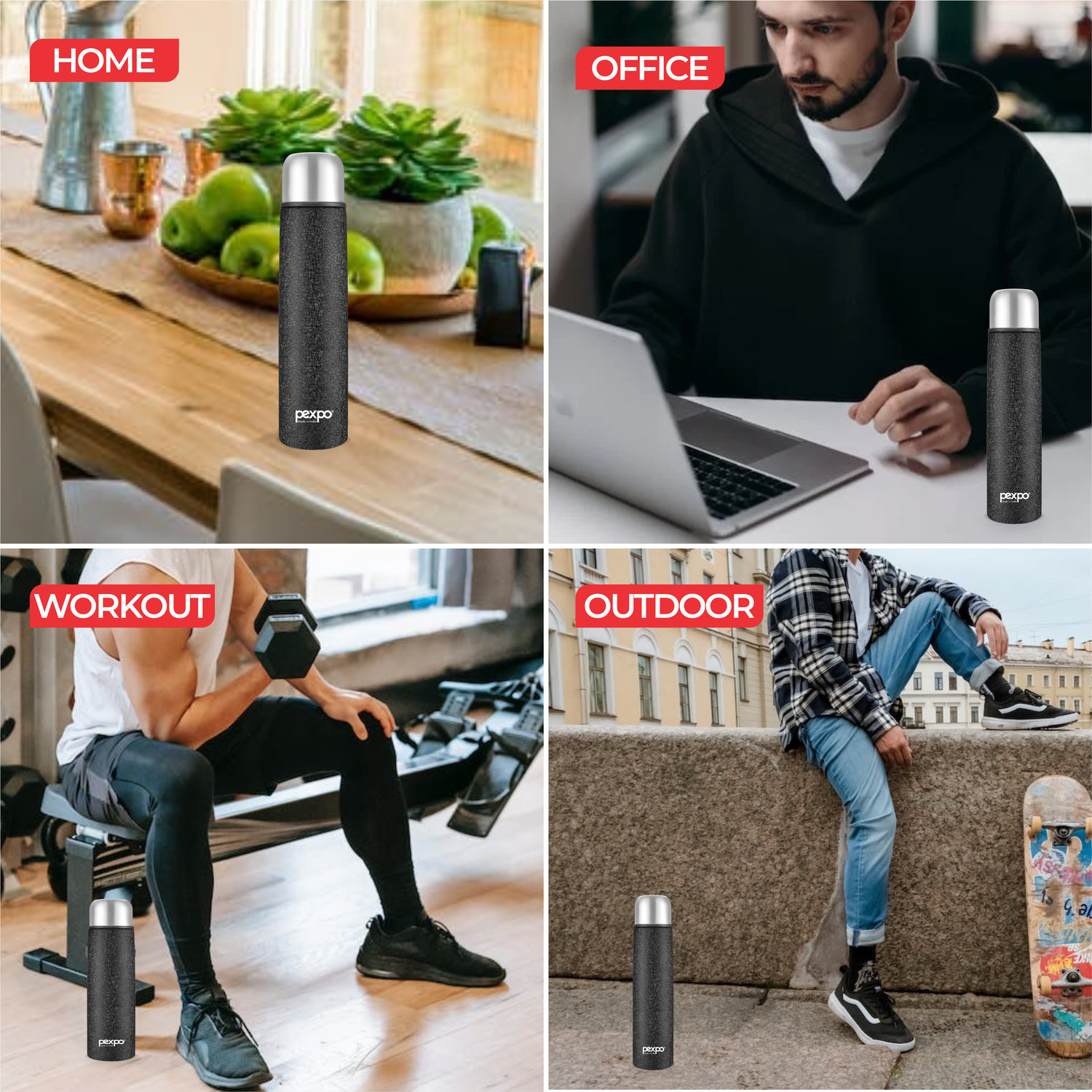 pexpo Thermosteel Vacuum, 18 Hrs Hot and Cold with Zipper Bag Flip-Pro ...