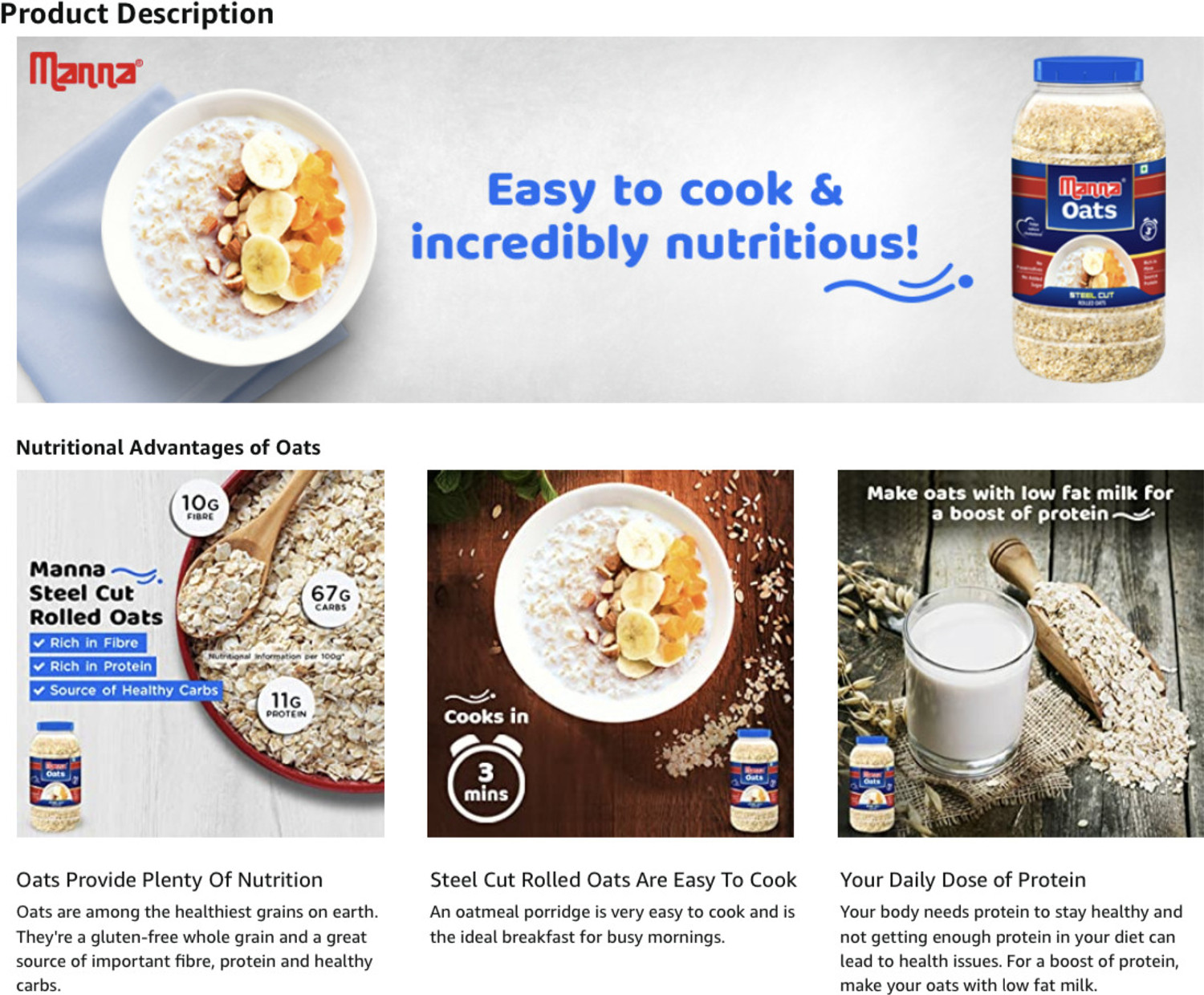 Manna (1kg x 1 Jar and 0.4kg x 1 Pouch)|Steel Cut Rolled Oats Plastic Bottle (2 x 0.7 kg ...