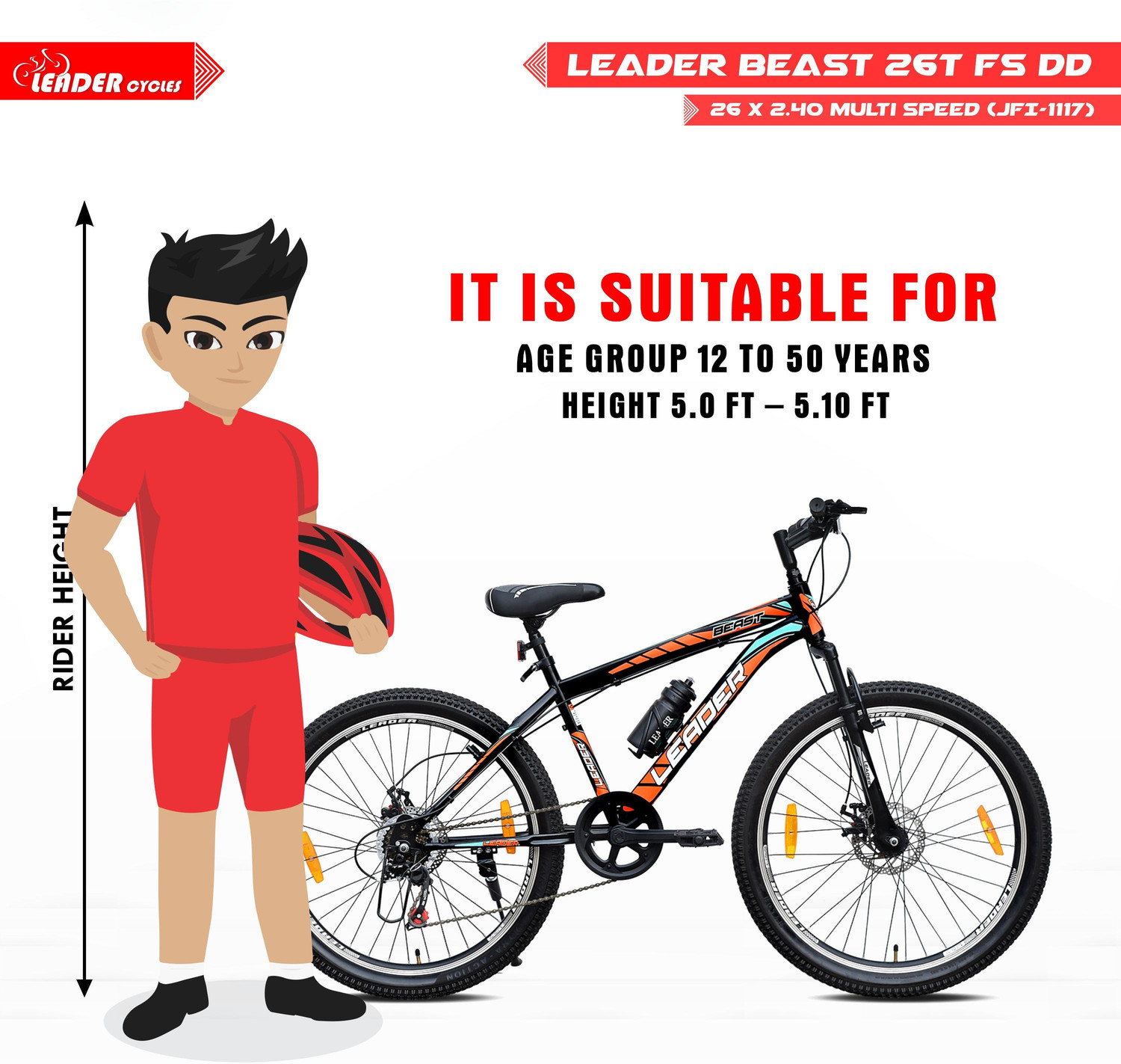 LEADER Beast MultiSpeed Bike with FS & DD Brake 26 T (inch) Mountain ...